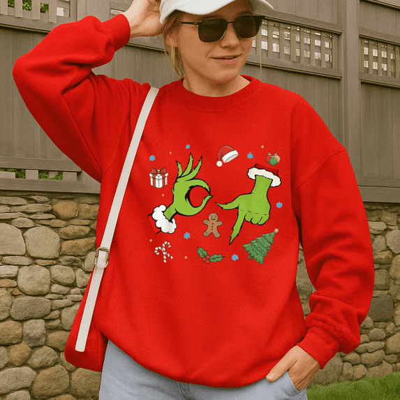 Funny Christmas Six Seven Hand Meme Holiday Graphic Humor Sweatshirt ...