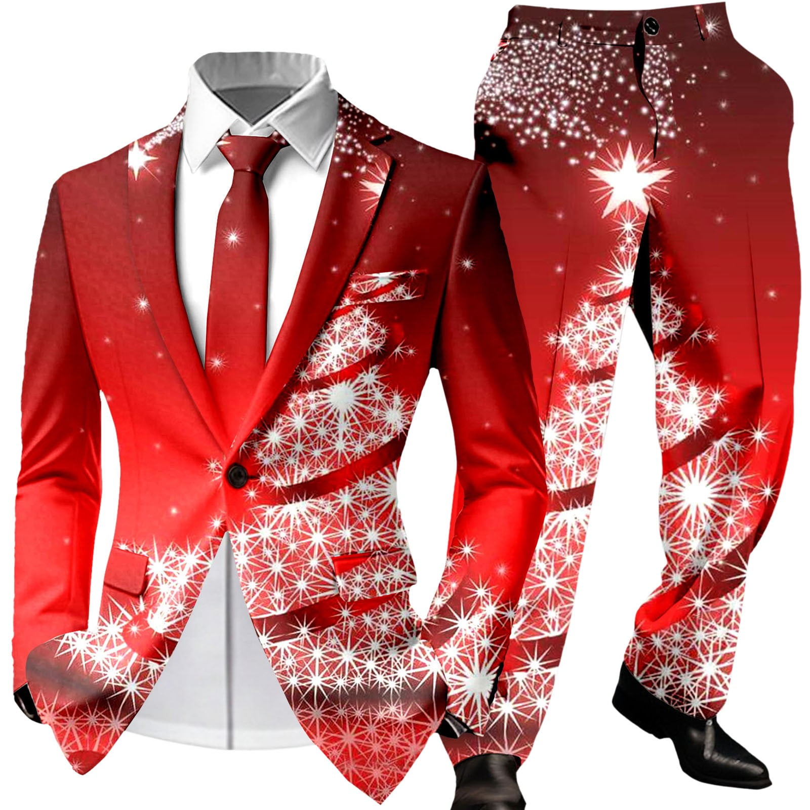 Funny Christmas Suits for Men 2 Piece Formal One Button Xmas Print ...