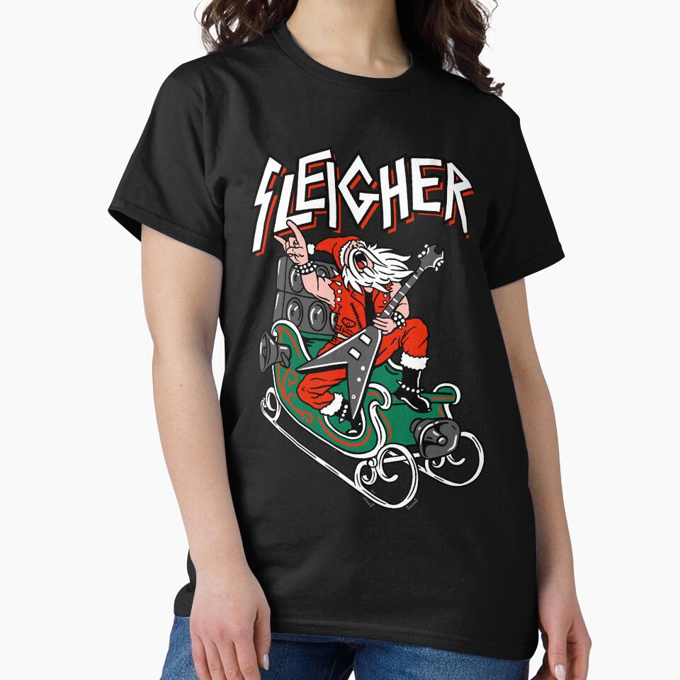 Funny Christmas Sweater Sleigher Heavy Metal St. Nick With A Guitar ...