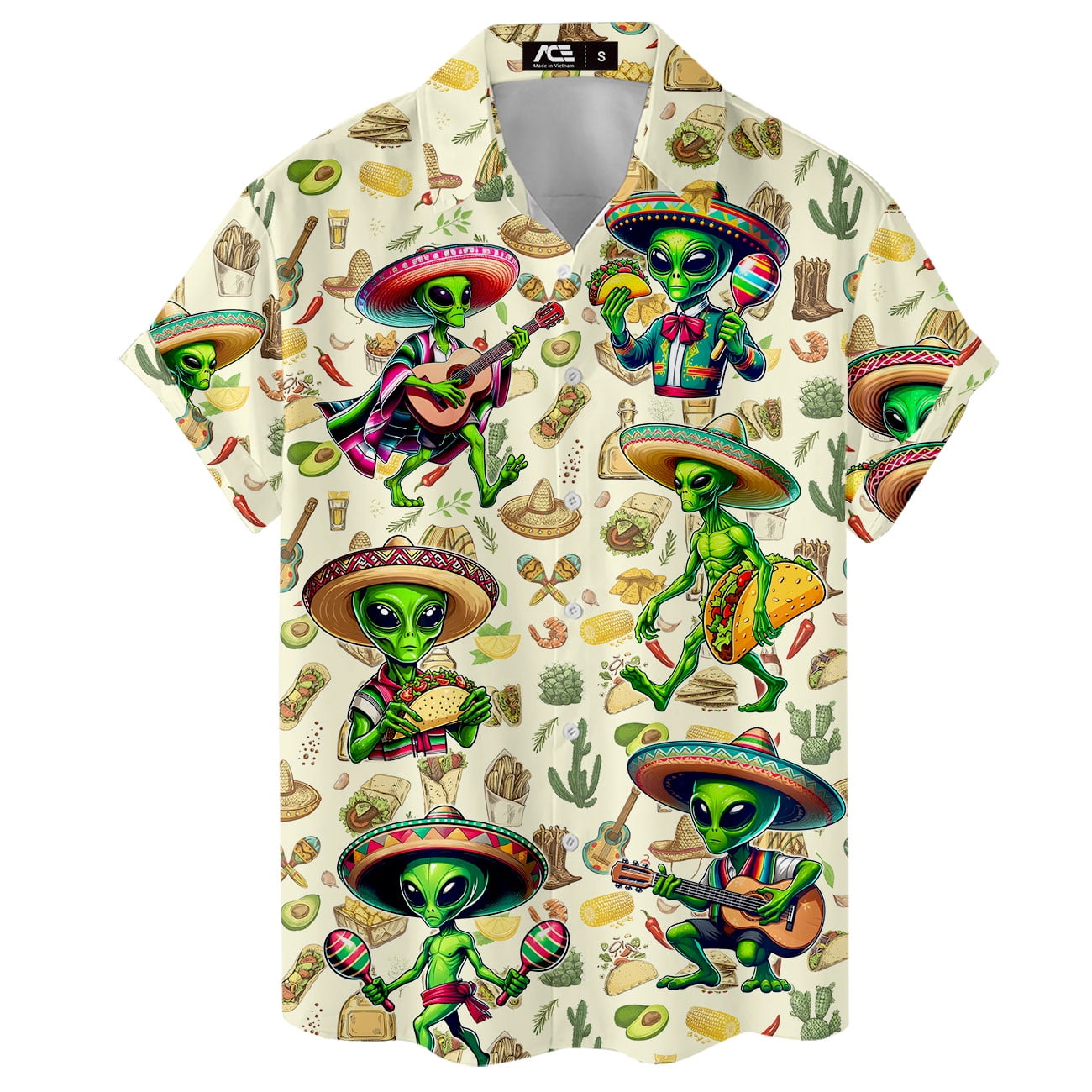 Funny Cinco De Mayo Alien Hawaiian Shirt For Men Alien Taco Mens ...