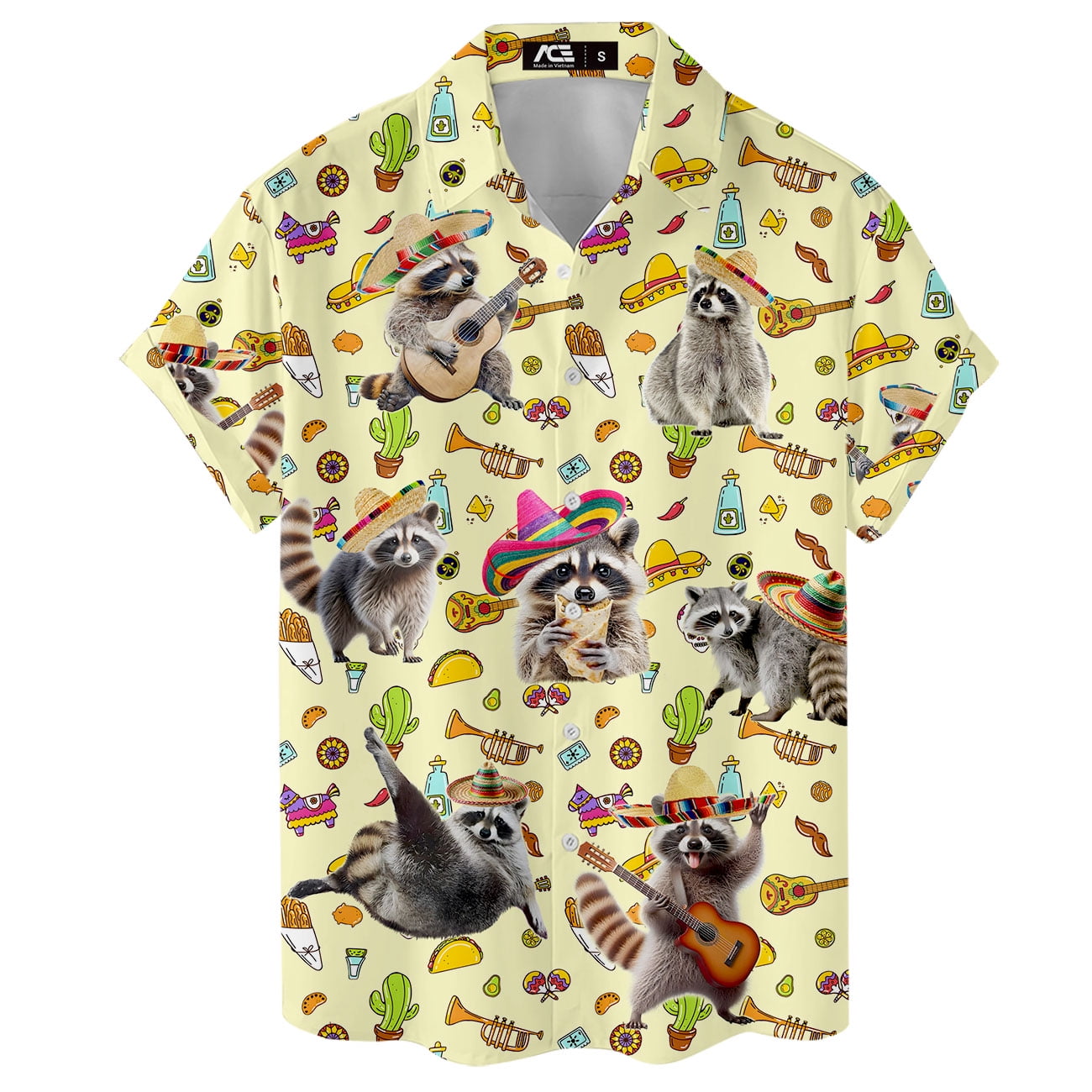 Funny Cinco De Mayo Raccoon Hawaiian Shirt For Men Casual Taco Mens Hawaiian Shirts Short Sleeve ...