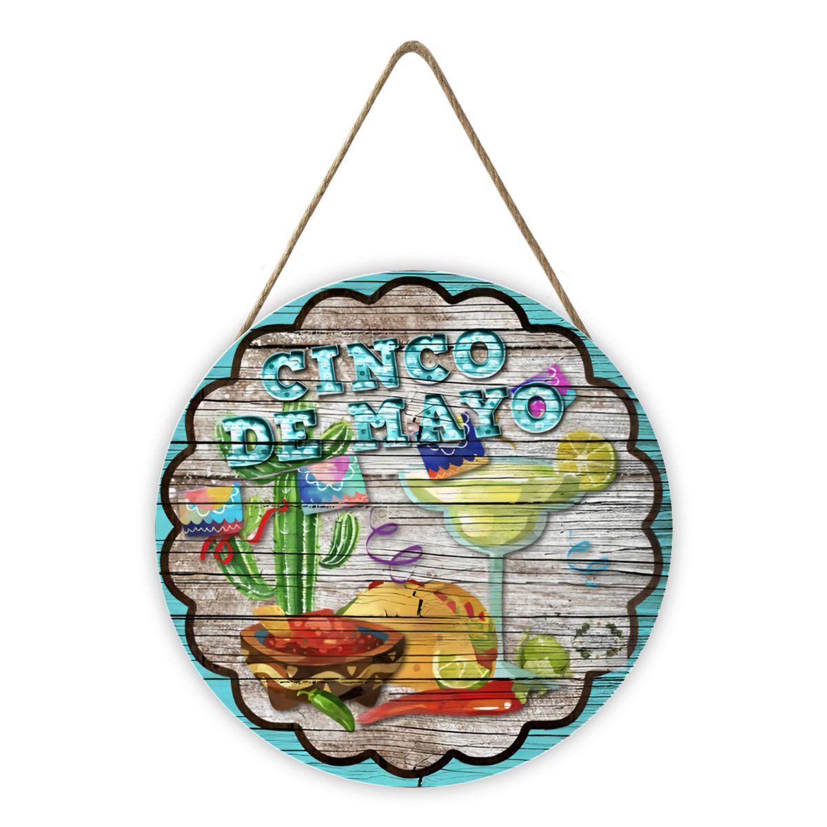 Funny Circular Wooden Hanging Board Cinco De Mayo Wooden Sign，farmhouse ...