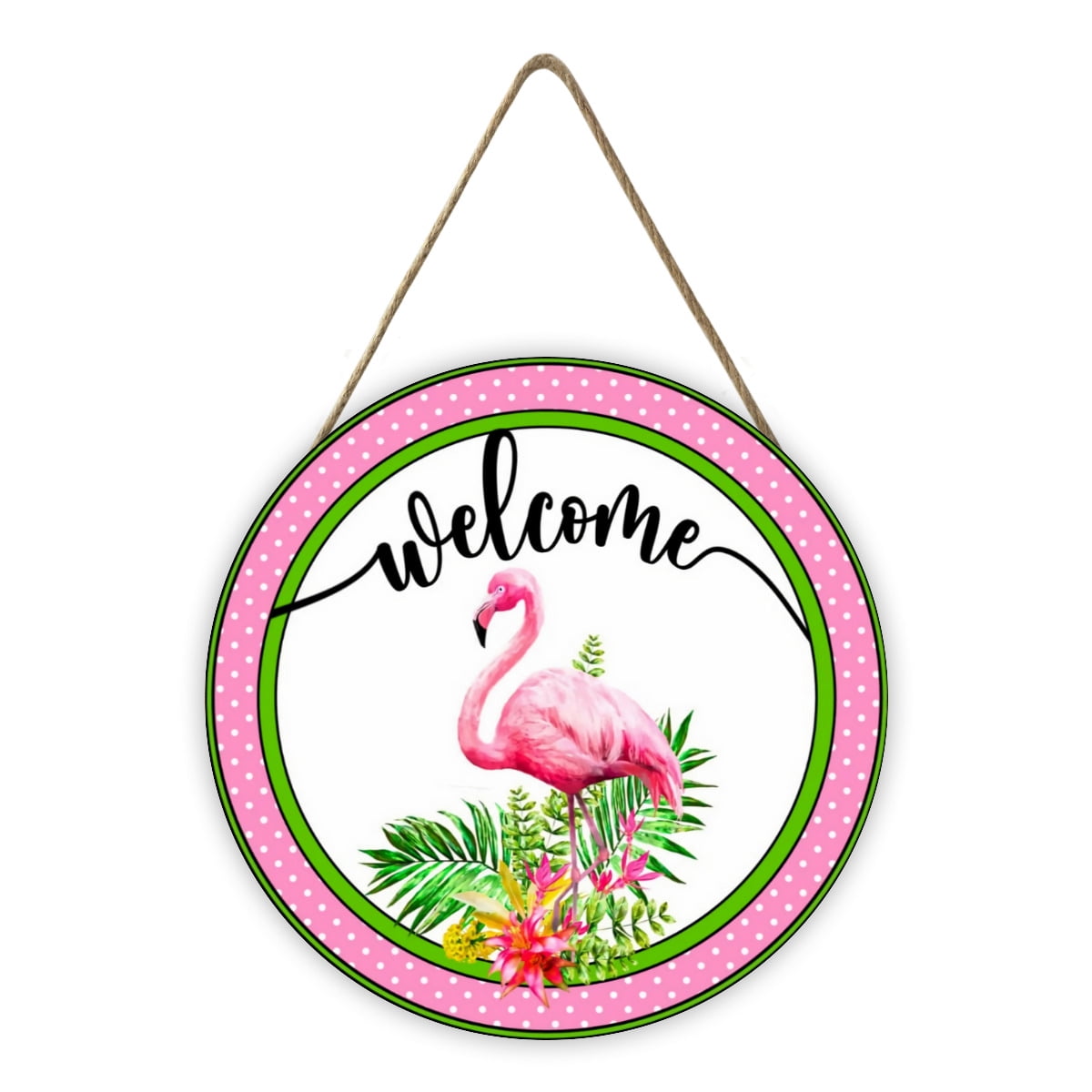 Funny Circular Wooden Hanging Board Pink Flamingo Wooden Sign，farmhouse ...