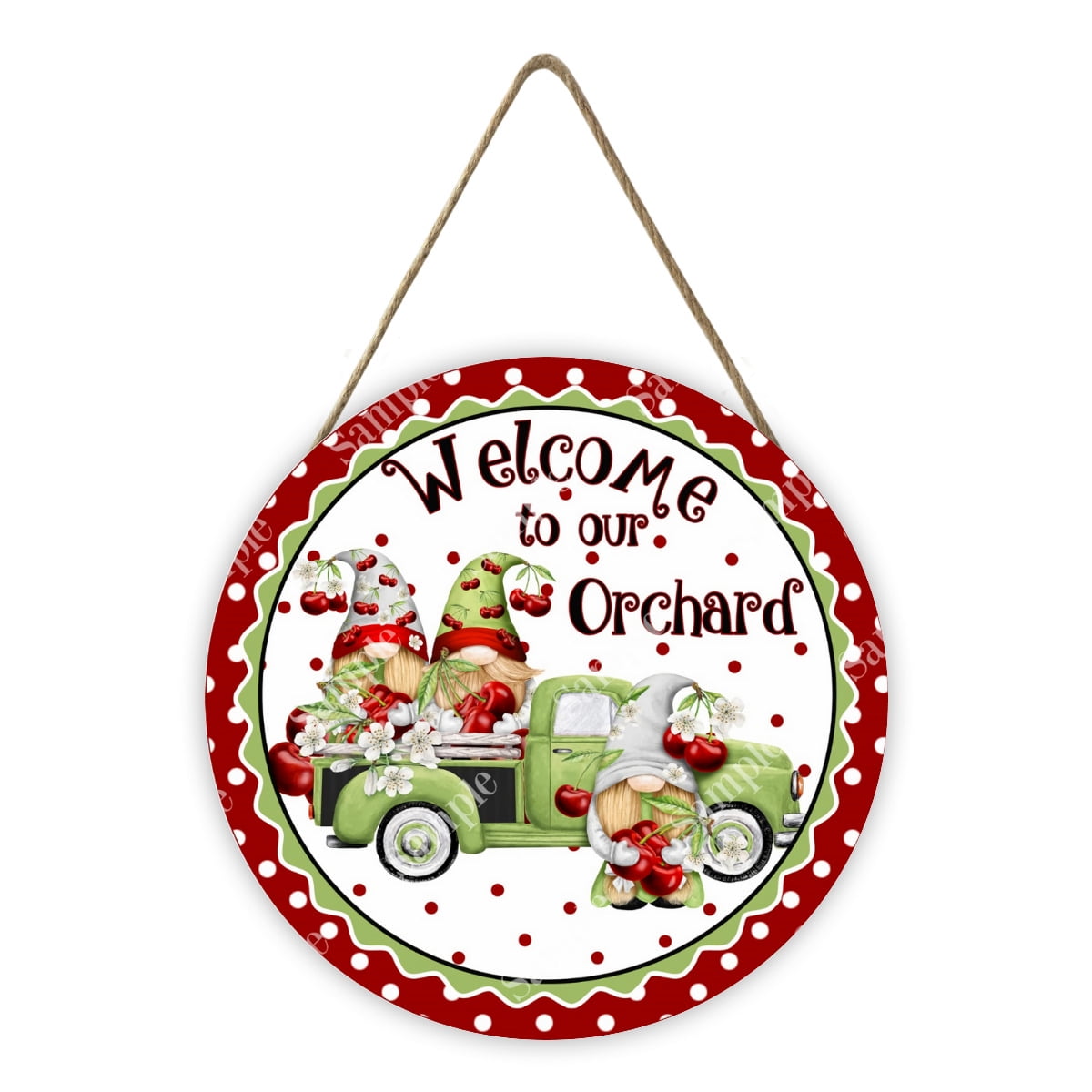 Funny Circular Wooden Hanging Board Welcome to Our Orchard Cherry Gnome ...