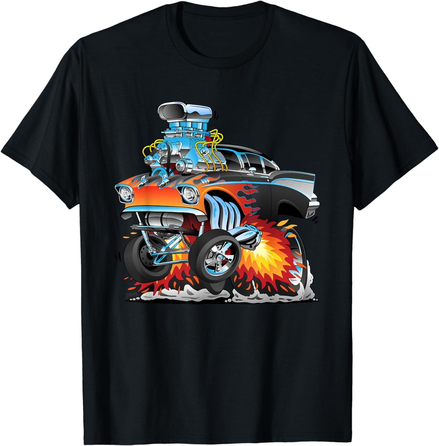 Funny Classic Hotrod Fifties Drag Racing Muscle Car Cartoon T-Shirt ...