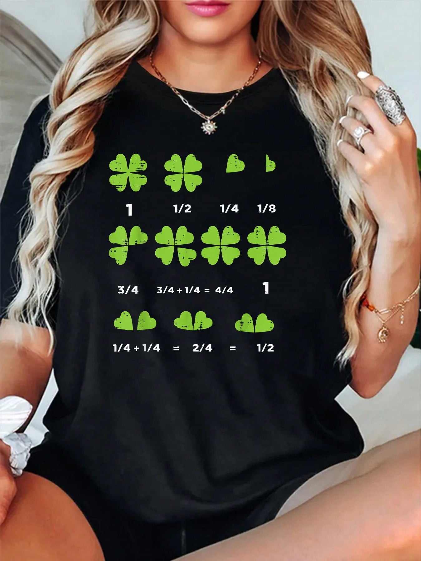 Funny Clover Fractions for Women Math Teacher Short Sleeve Graphic Tee ...