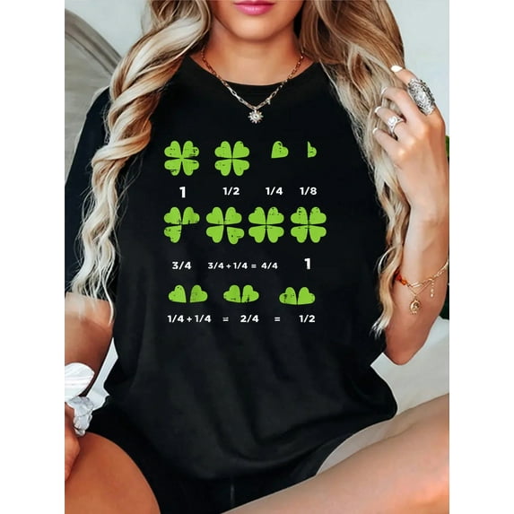 Funny Clover Fractions for Women Math Teacher Short Sleeve Graphic Tee ...