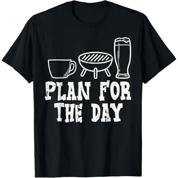 Funny Coffee BBQ Grilling Plan Outline Men Novelty Short Sleeve T-Shirt ...