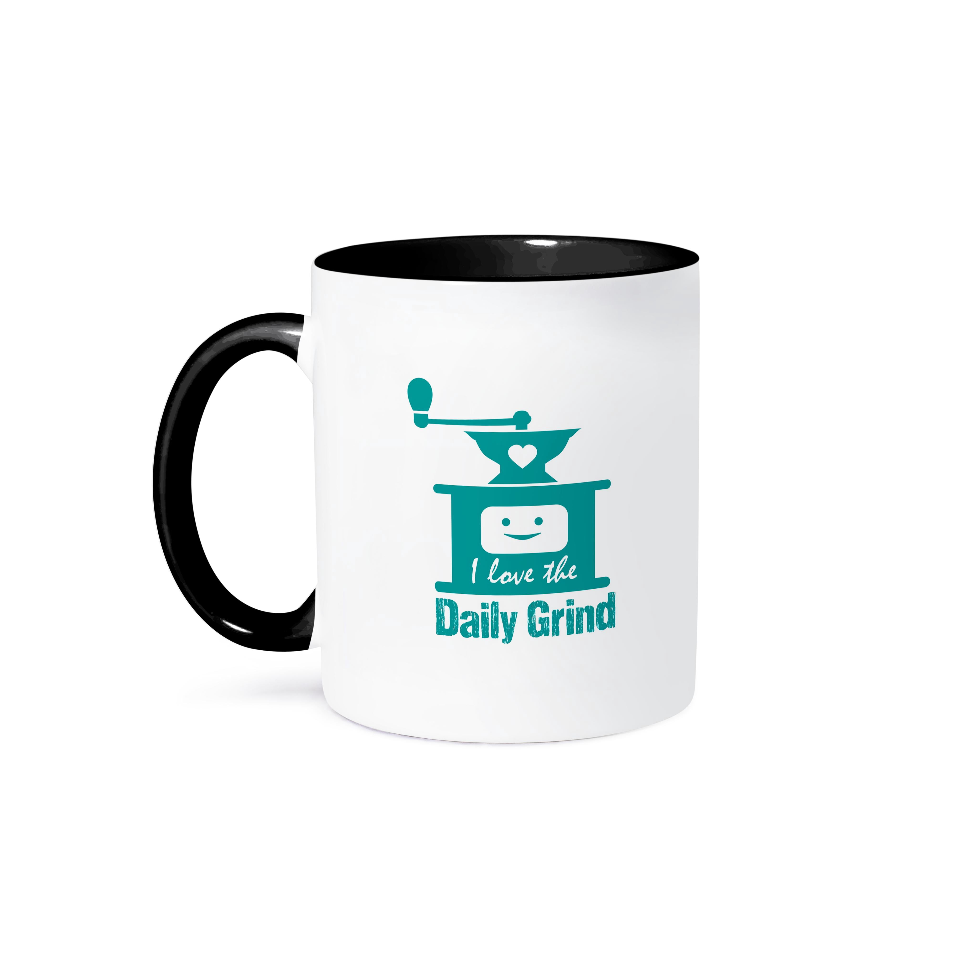 3dRose, Funny Coffee Grinder Design in Teal on White, 15oz Two-Tone ...