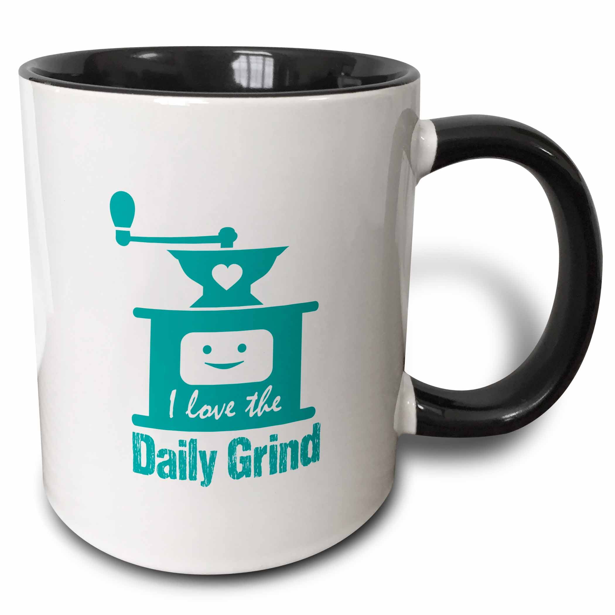 Funny Coffee Grinder Design in Teal on White 15oz Two-Tone Black Mug ...