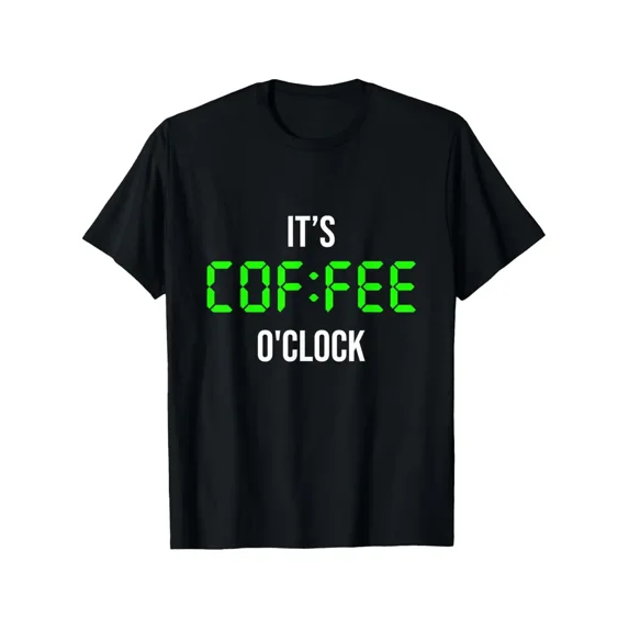 Funny Coffee Lovers T-Shirt - "It's Coffee O'Clock" Green Coffee Bean ...