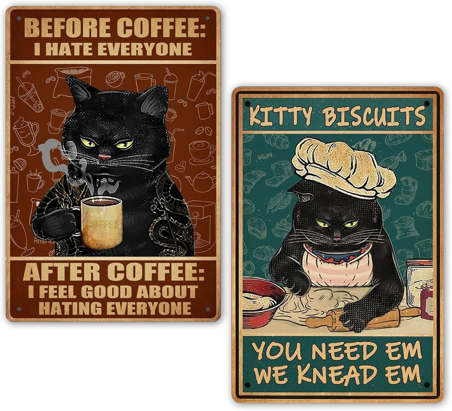 Funny Coffee Sign Retro Cat Posters Vintage Metal Tin Sign Kitchen ...