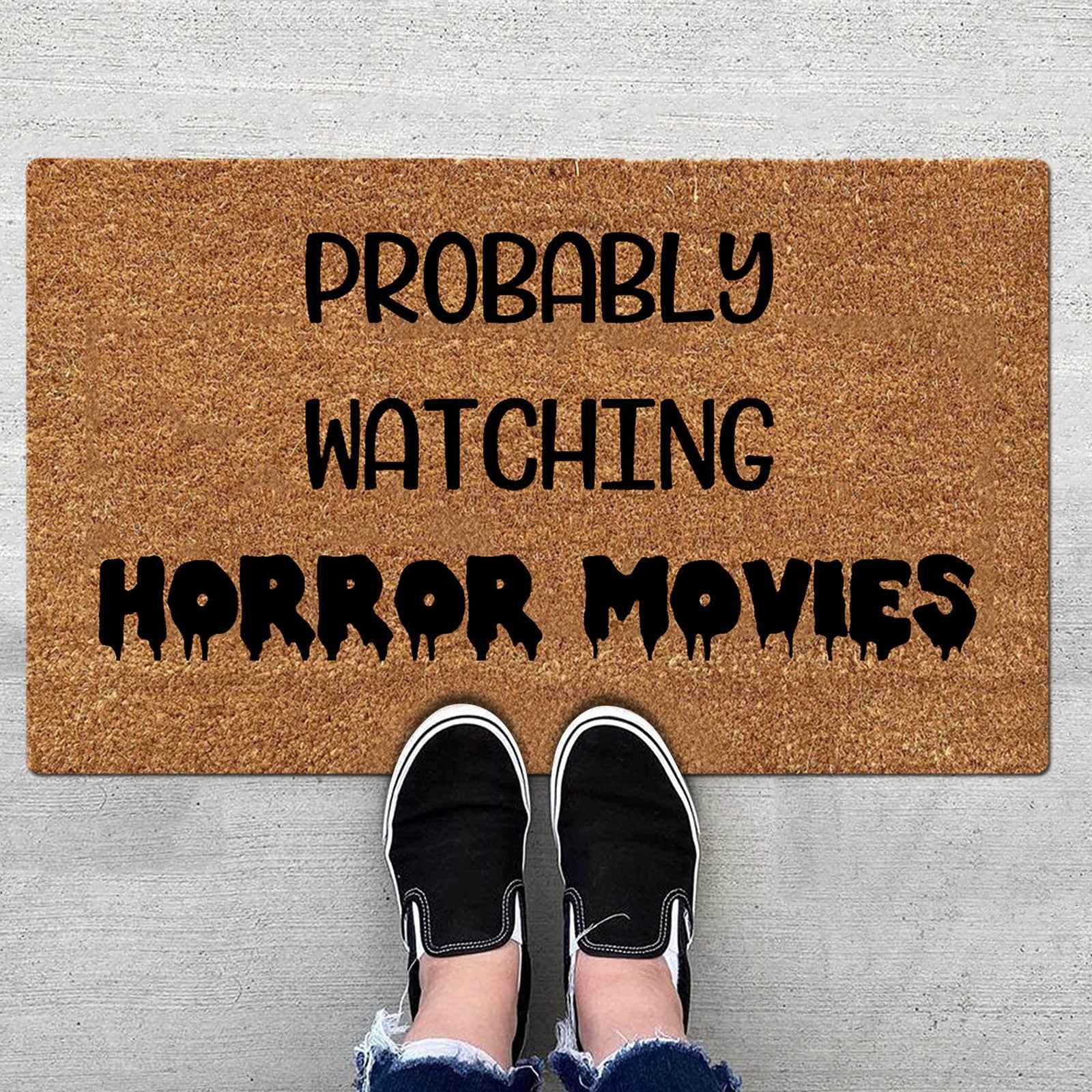 Funny Coir Doormat PROBABLY WATCHING HORROR MOVIES Front Door Entryway ...