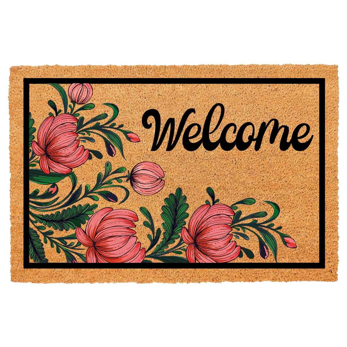 Funny Coir Doormat Scarlet Floral Welcome Red Flower Spring Front Door ...