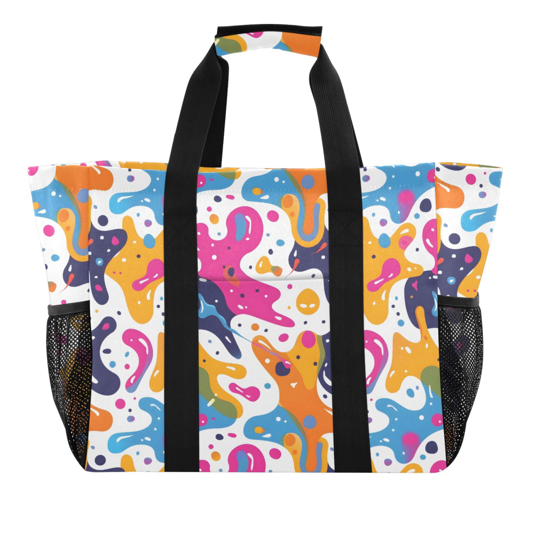 Funny Colorful Blobs Reusable Grocery Bags with Handle Side Pocket ...