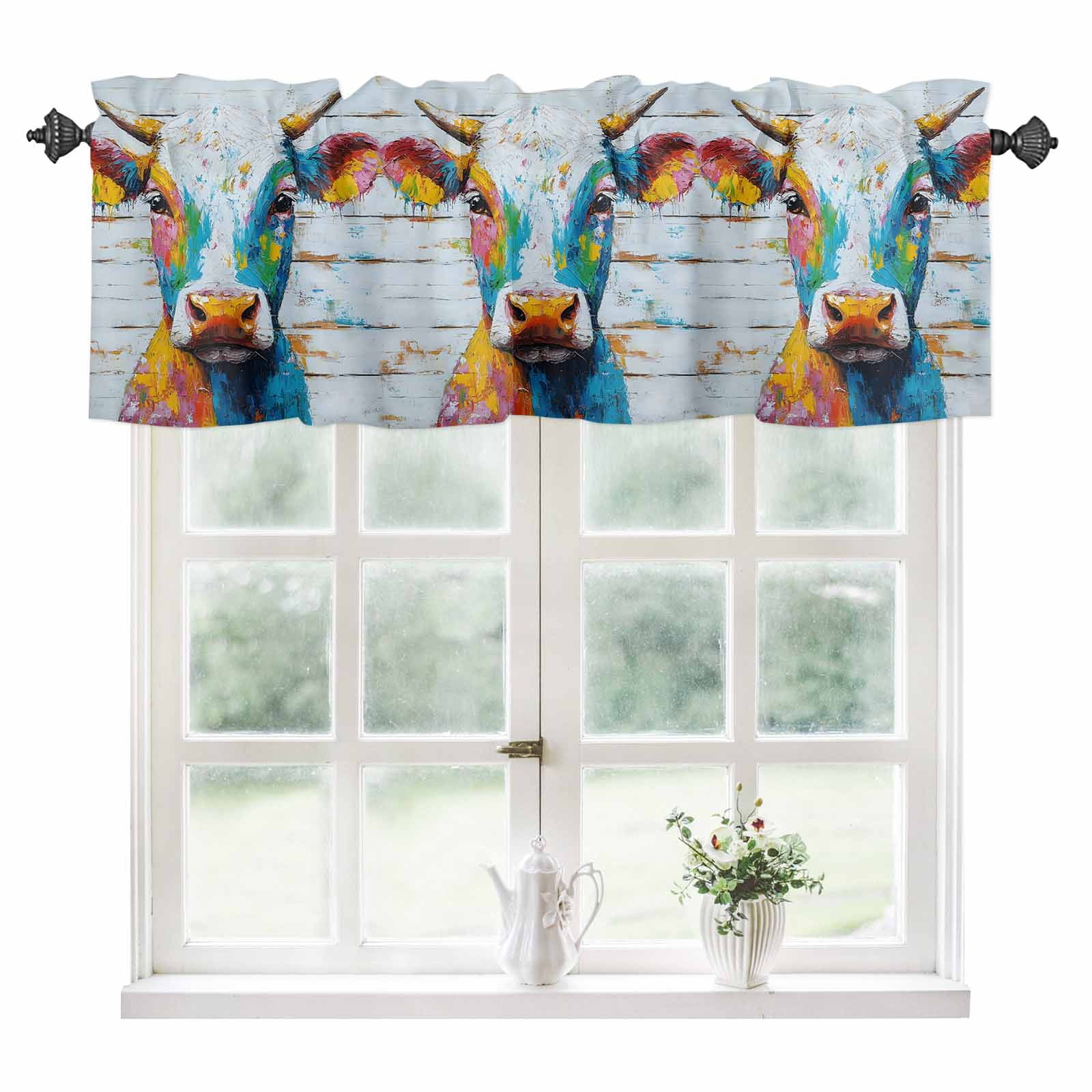 Funny Colorful Cow Kitchen Valances for Windows 42x12 Inch Kitchen ...