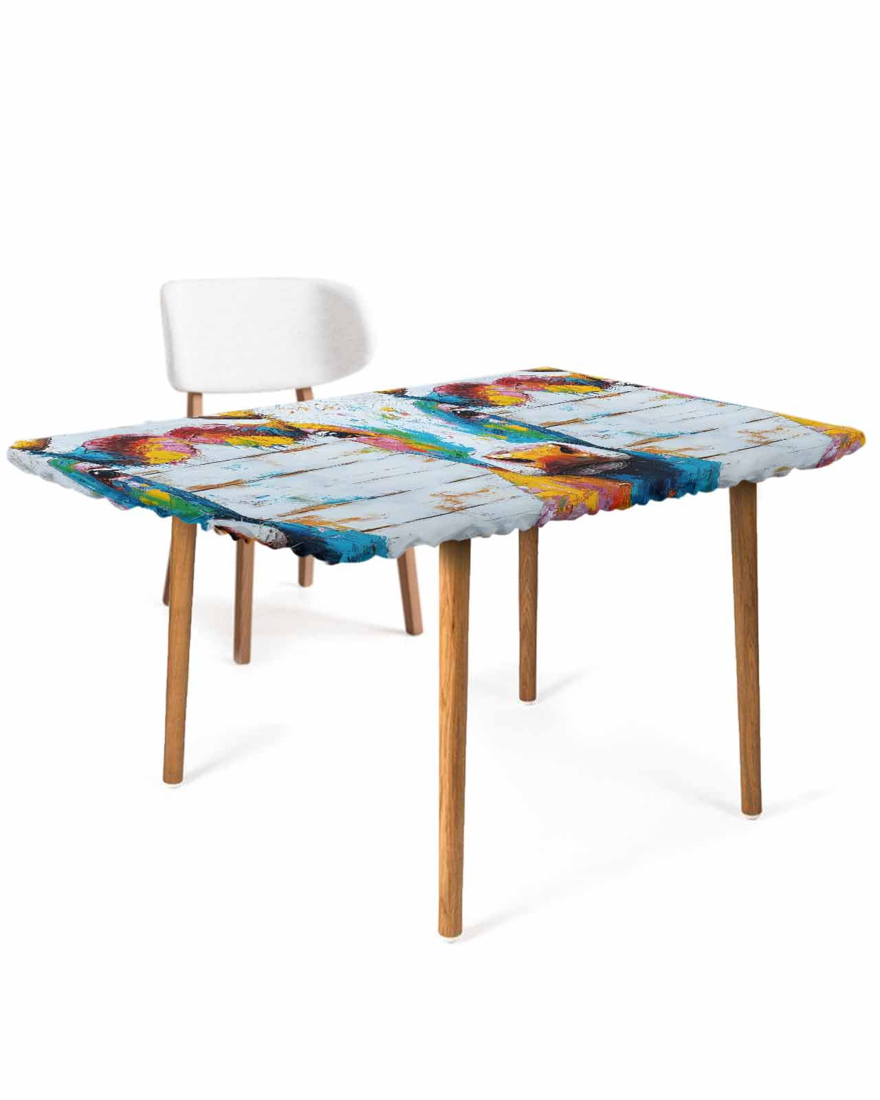 Funny Colorful Cow Rectangle Tablecloth, Waterproof Elastic Fitted ...