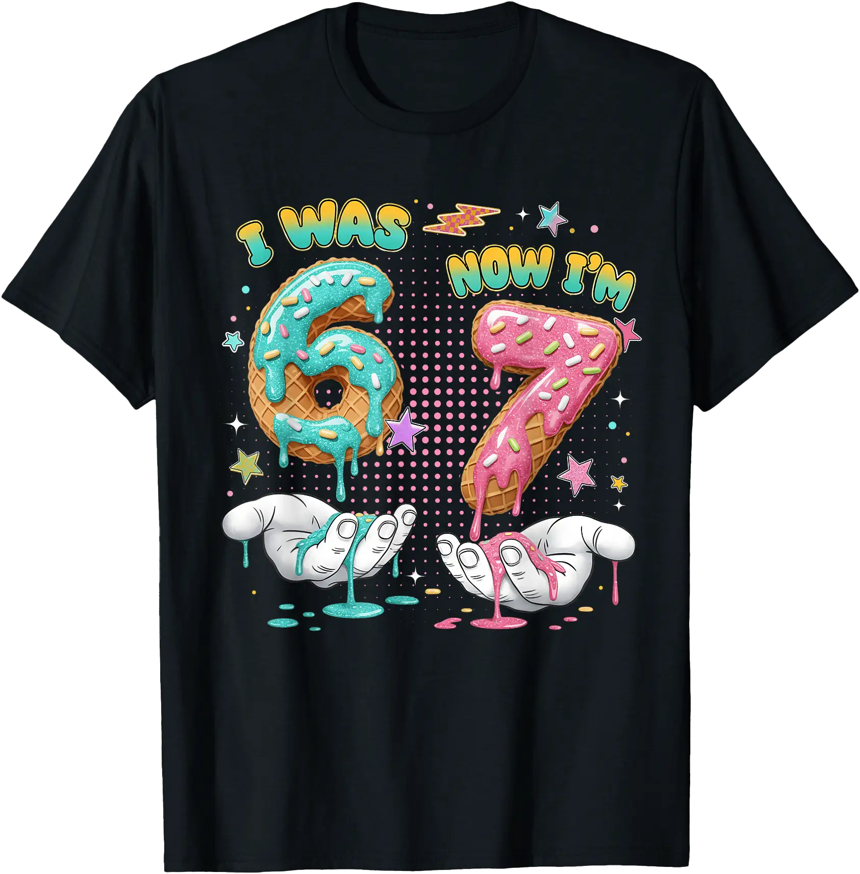 Funny Colorful Dripping Numbers T-Shirt for 7 Year Old Birthday ...