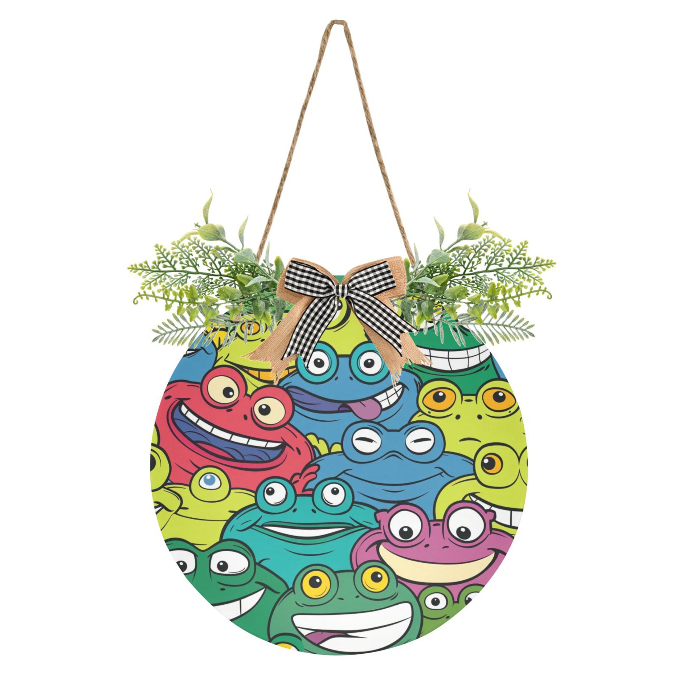 Funny Colorful Frog Face Welcome Front Door Sign Round 12 inch Porch ...