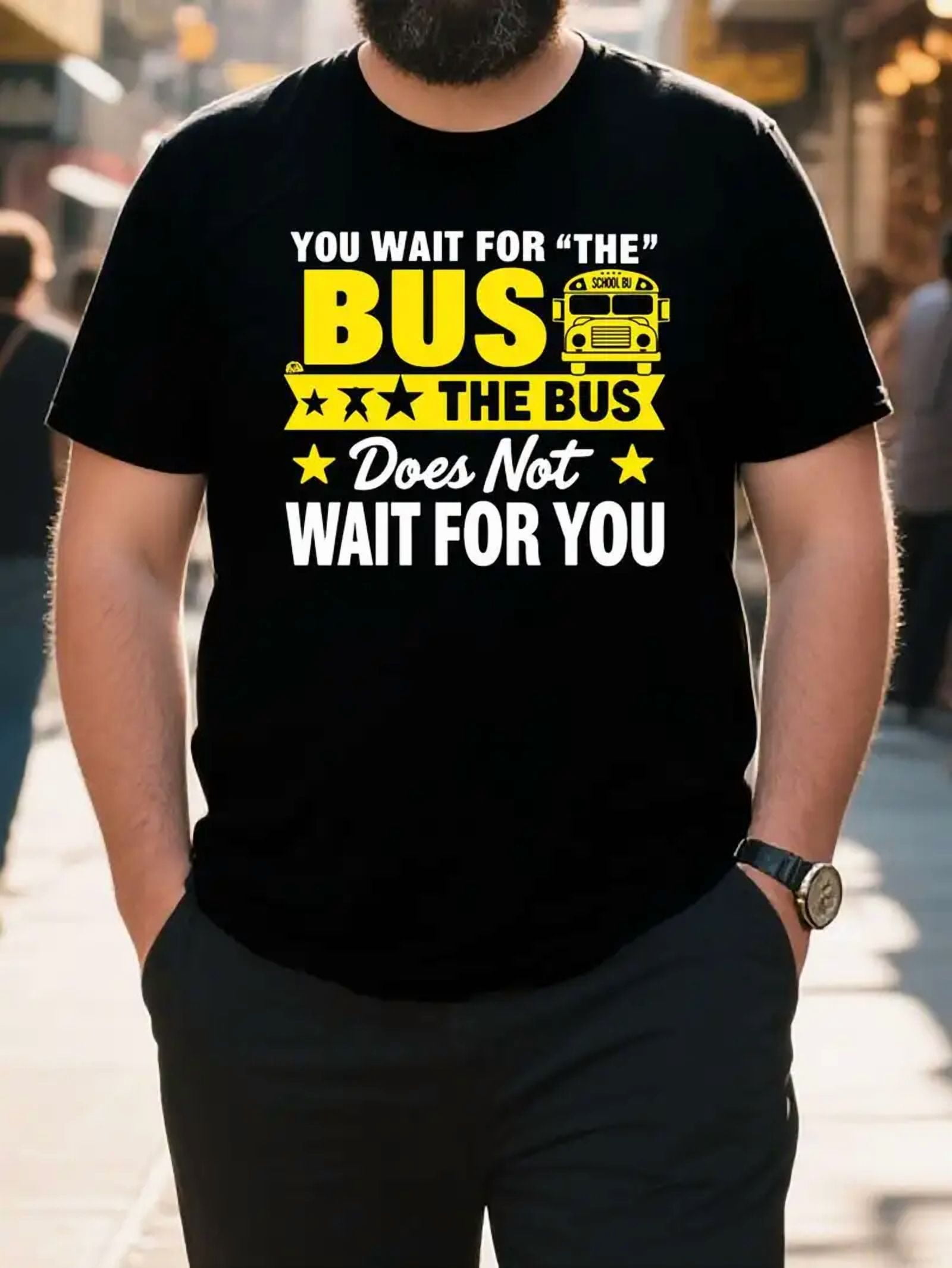 Funny Commuter Bus Waiting Quote Men Cotton Short Sleeve Graphic T ...