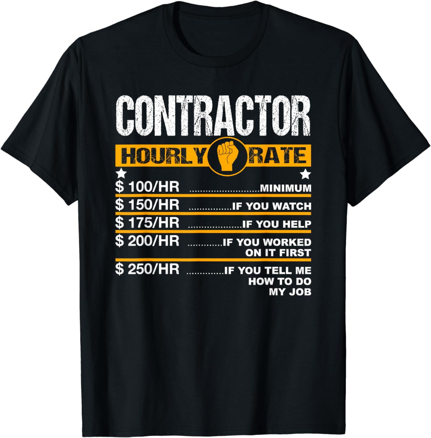 Funny Contractor Hourly Rate Handyman Labor Rates Repairman T-Shirt ...