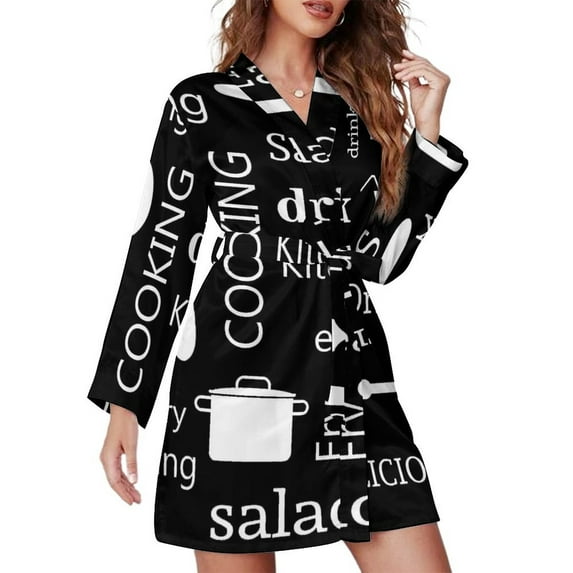 Funny Cooking Night Robe Long Sleeve V Neck Robe With Belt Women's ...