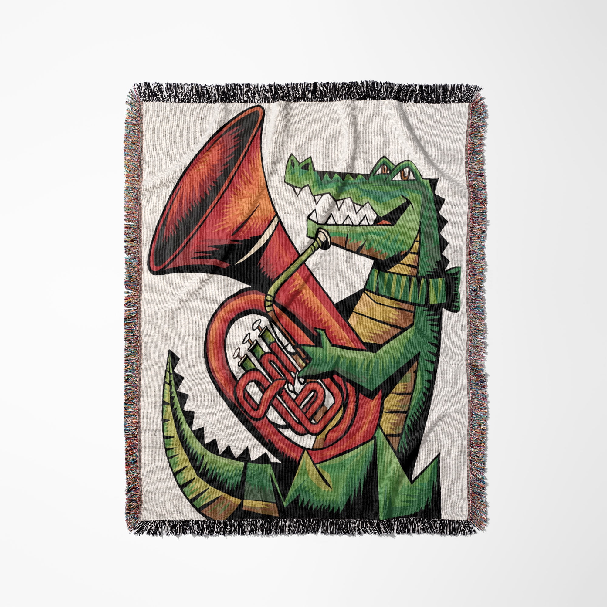 Funny Cool Alligator Playing Tuba Music Abstract Cubism Satire, Woven ...