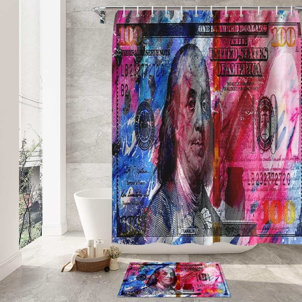 Funny Cool Money Shower Curtains set for Mens Bathroom Accessories Set ...