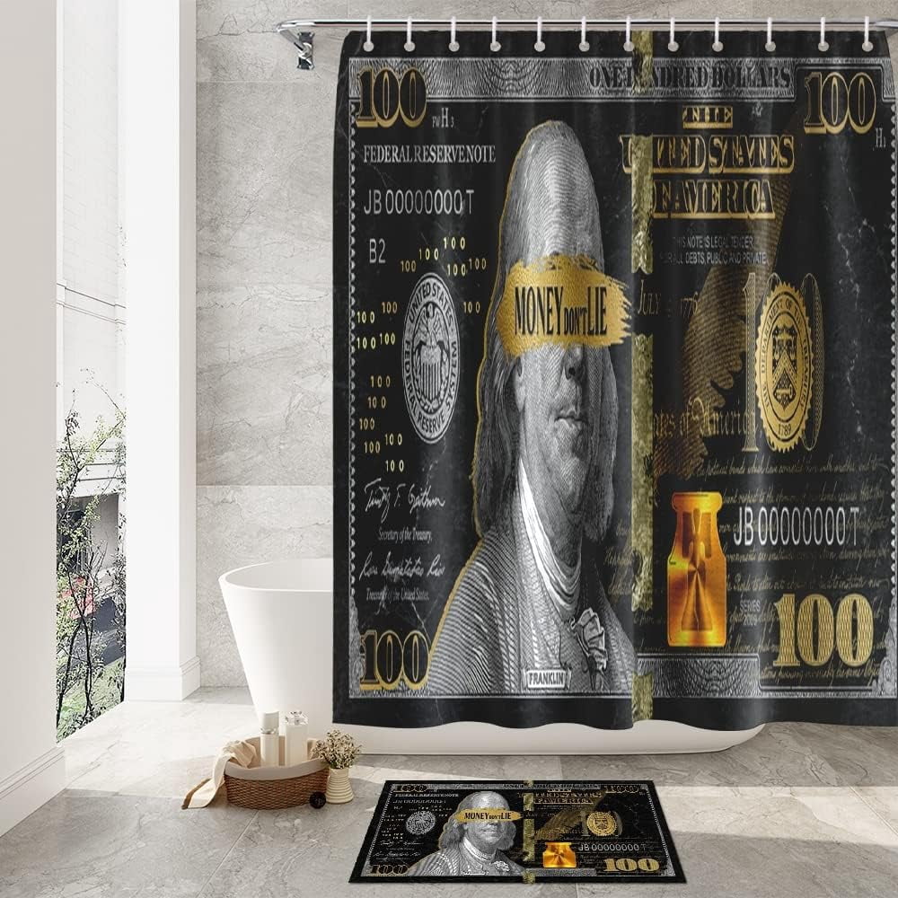 Funny Cool Money Shower Curtains set for Mens Bathroom Accessories Set ...