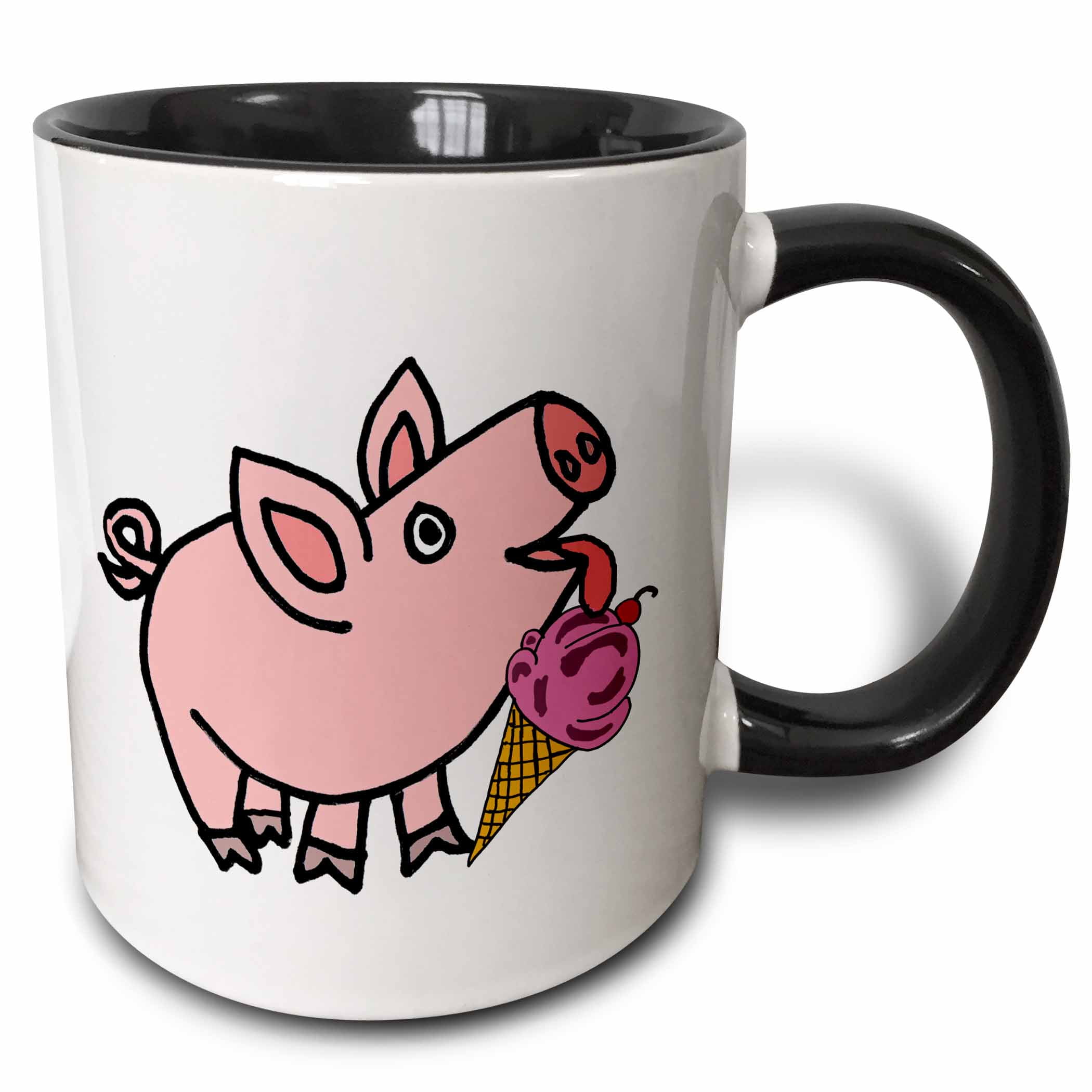 3drose, Funny Cool Pink Pig Eating Ice Cream Cone Cartoon, 11oz Two ...