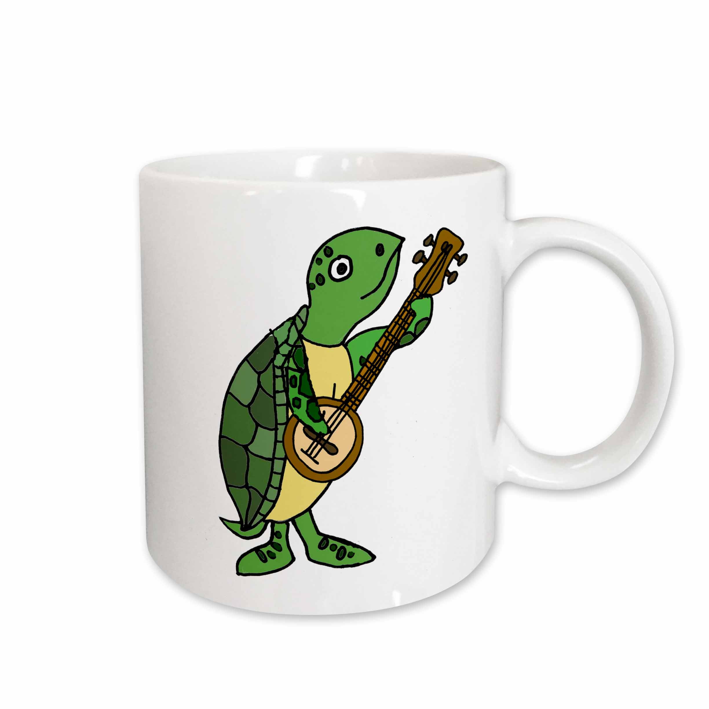 3drose, Funny Cool Sea Turtle Playing the Banjo Cartoon, 15oz Mug ...
