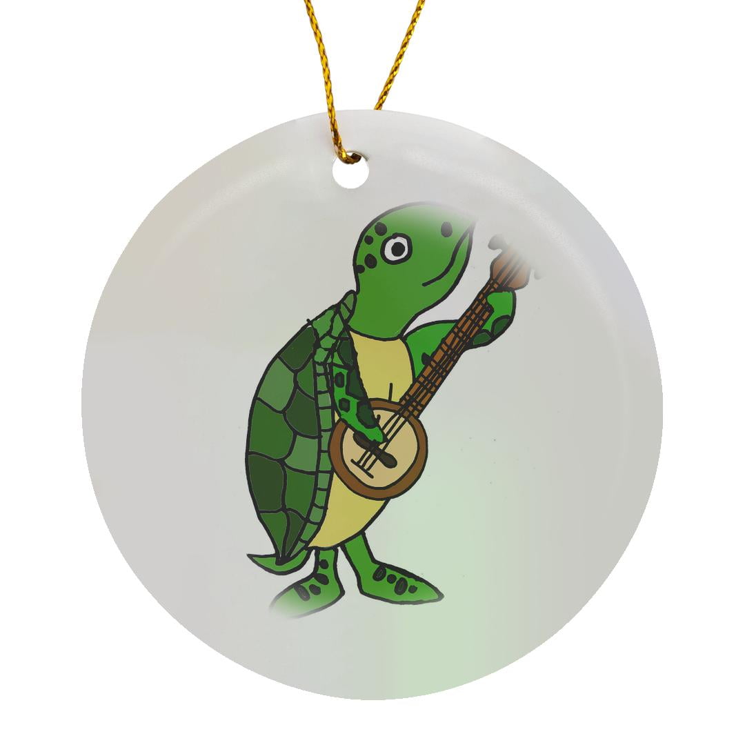 3drose, Funny Cool Sea Turtle Playing the Banjo Cartoon, Circle ...