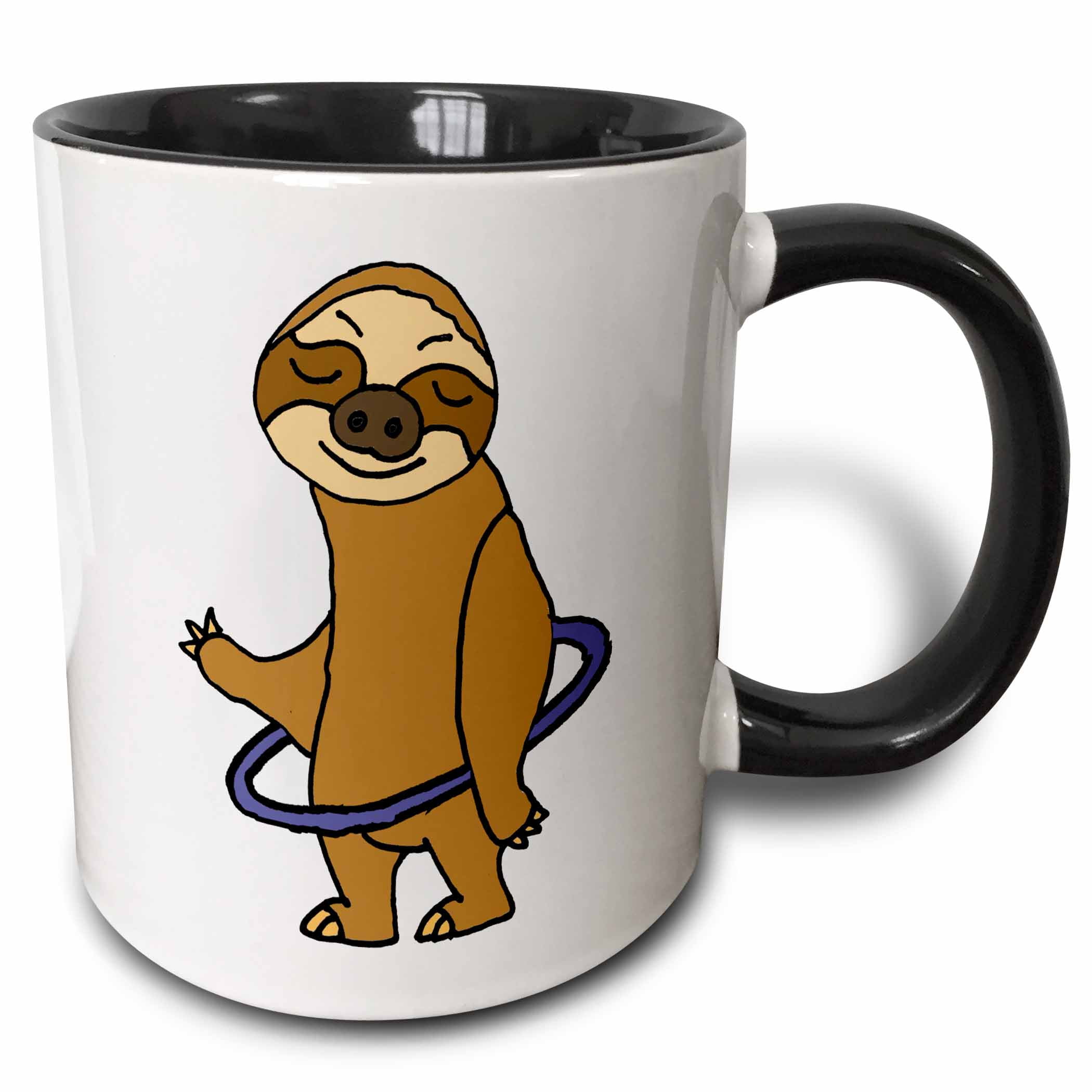 Funny Cool Sloth Playing Hula Hoop Cartoon 11oz Two-Tone Black Mug mug ...