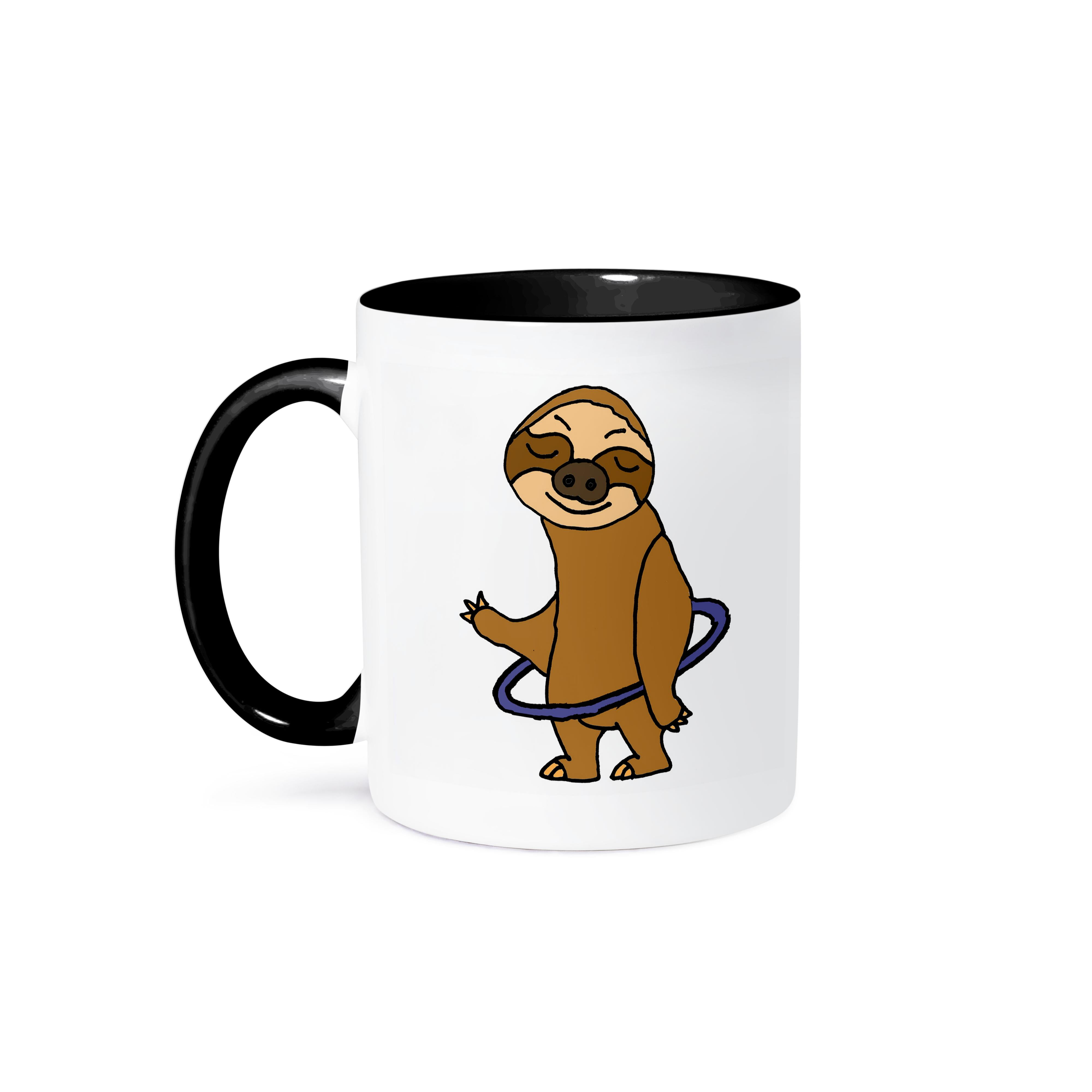 3dRose, Funny Cool Sloth Playing Hula Hoop Cartoon, 11oz Two-Tone Black ...