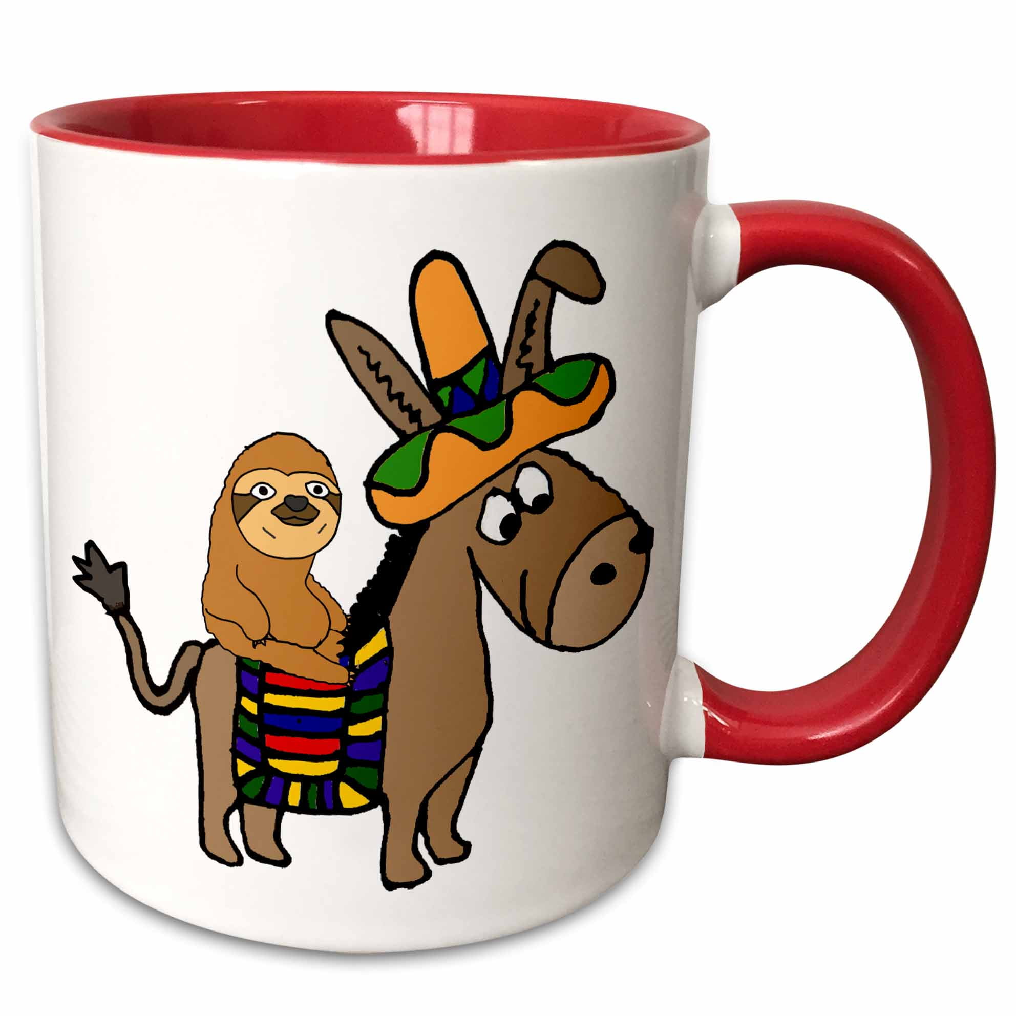 3drose, Funny Cool Sloth Riding Mexican Burro with Sombrero, 15oz Two ...