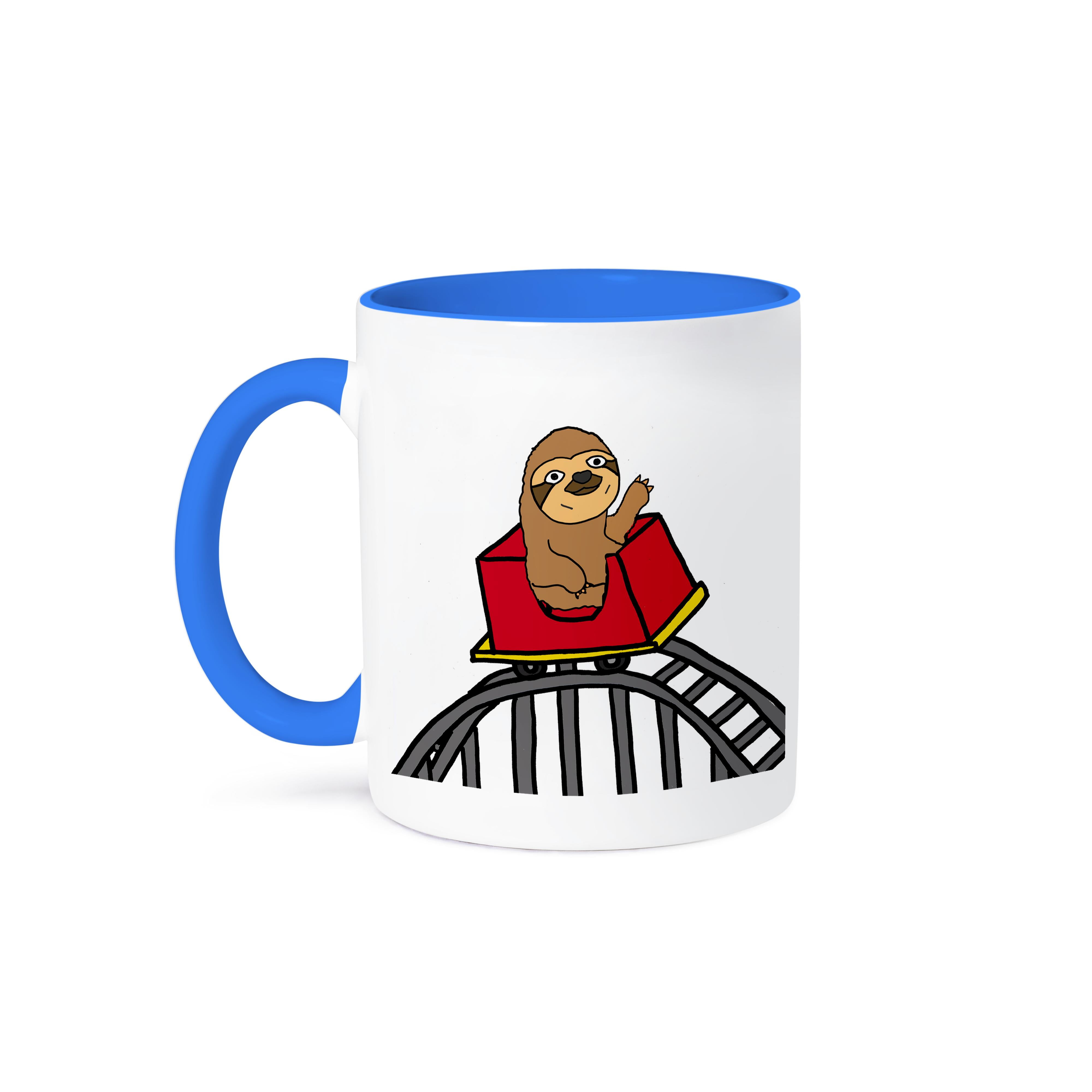 Funny Cool Sloth Riding Roller Coaster Cartoon, 15oz Two-Tone Blue Mug ...