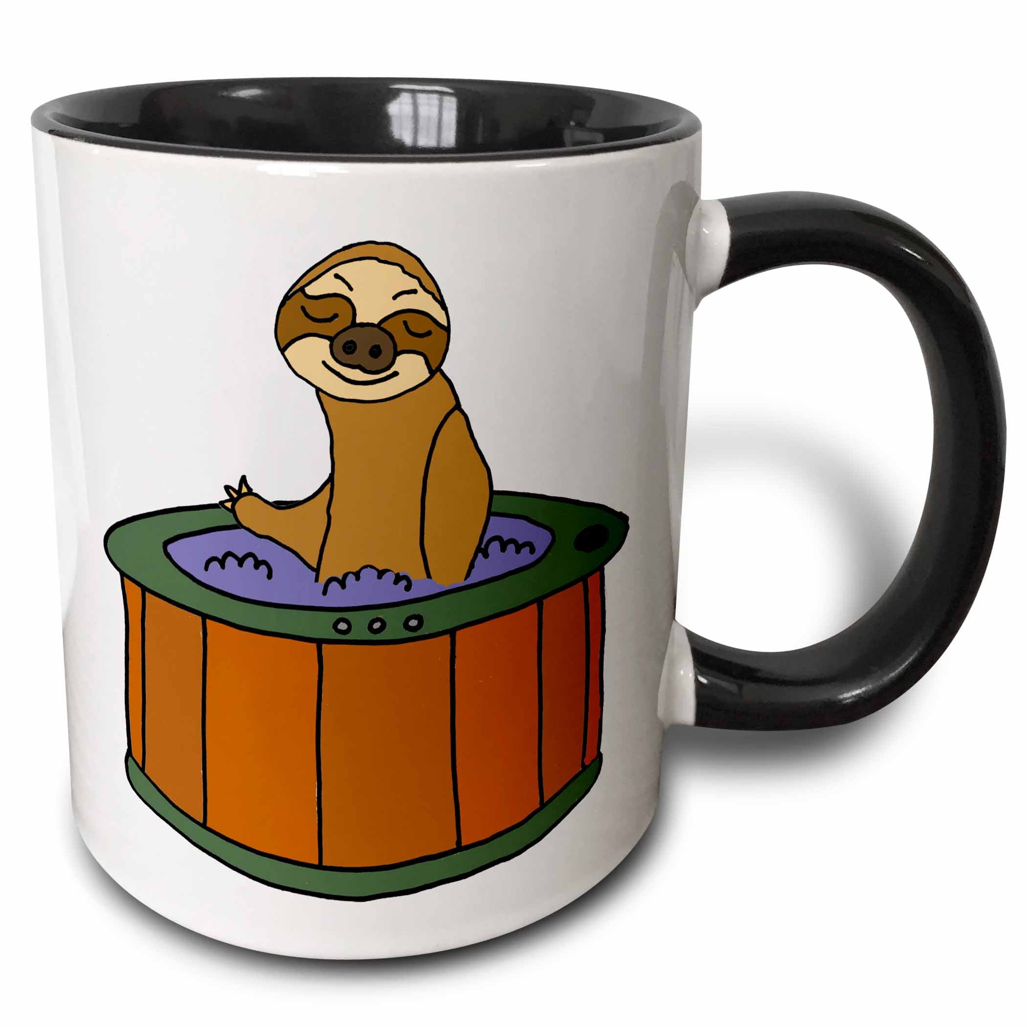 3drose, Funny Cool Sloth Soaking in Hot Tub Cartoon, 11oz Two-tone ...