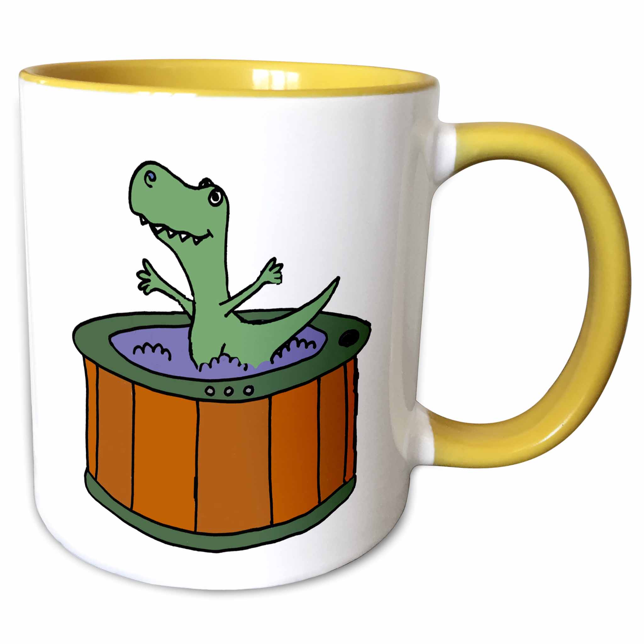 Funny Cool T-rex Dinosaur Soaking in Hot tub Cartoon 15oz Two-Tone ...