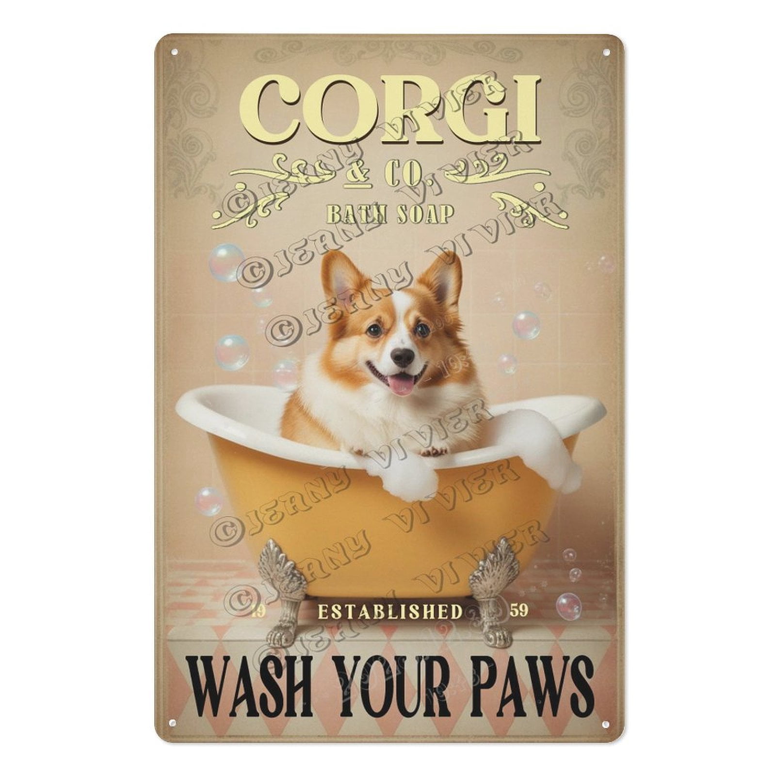 Funny Corgi Metal Sign – Wash Your Paws Rustic Bathroom Wall Decor for ...