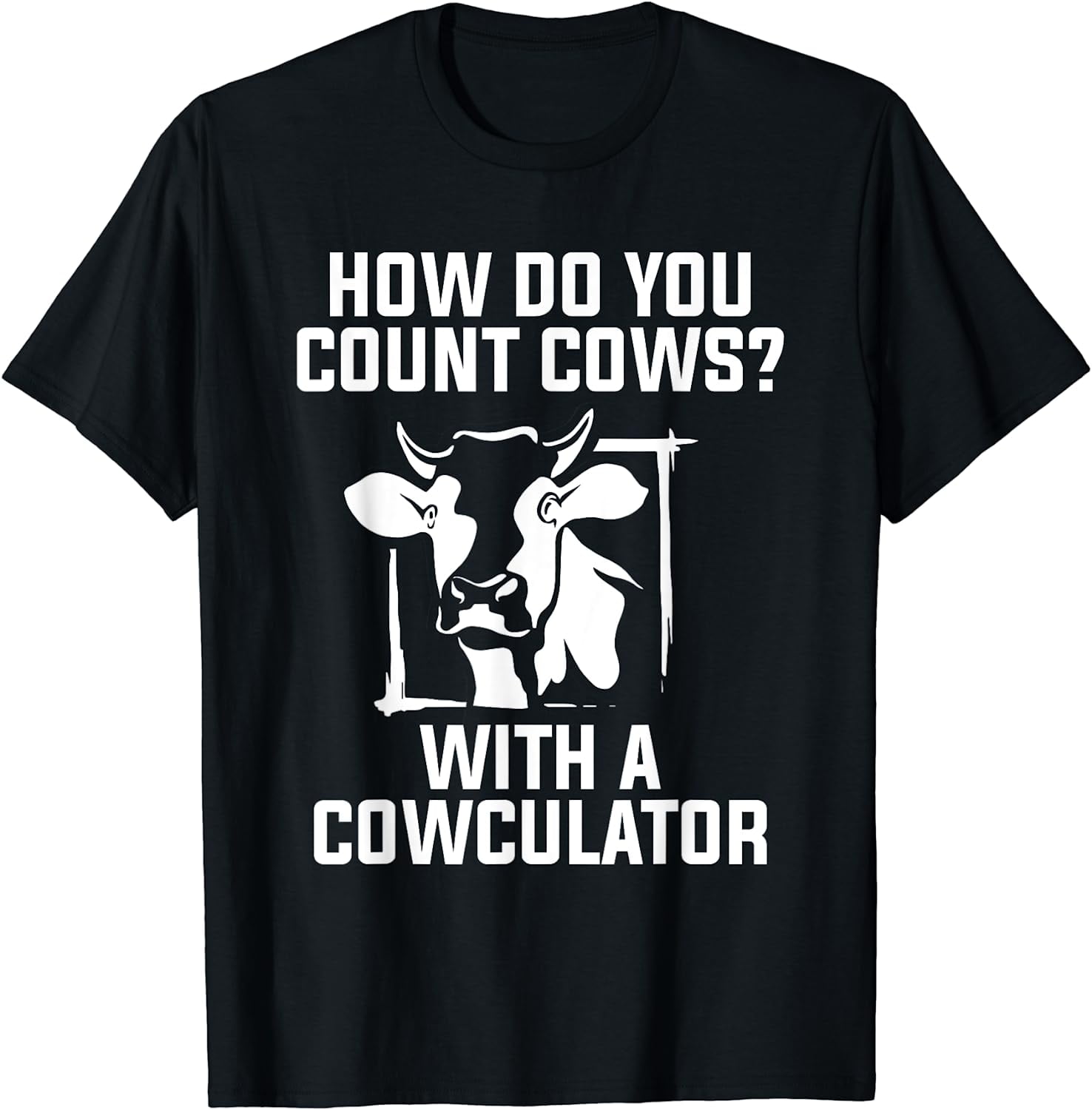 Funny Cow Design Cowculator Play on Words Farming Pun Nerd T-Shirt ...