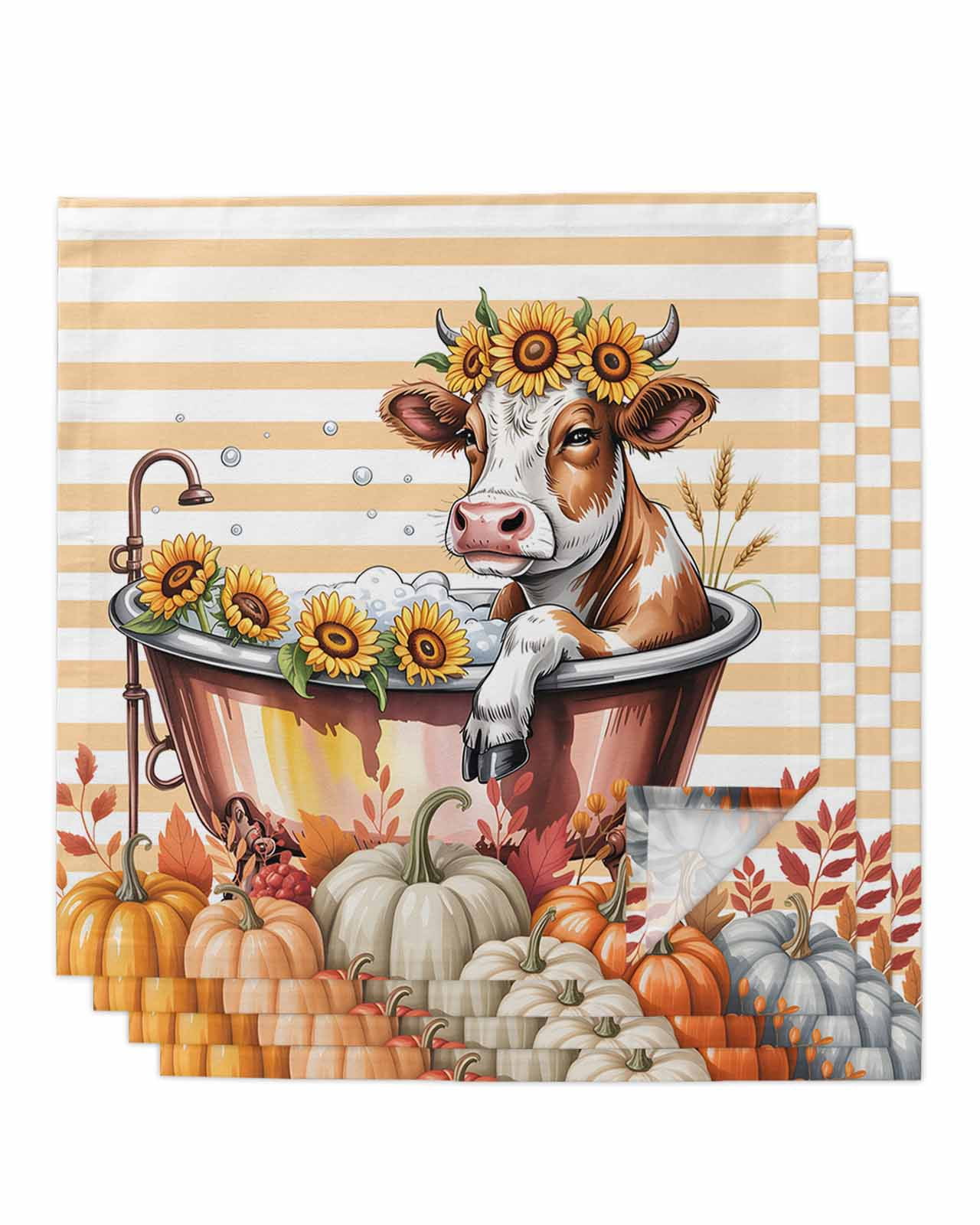 Funny Cow Fall Cloth Napkins Set of 4 Reusable Dinner Napkins ...