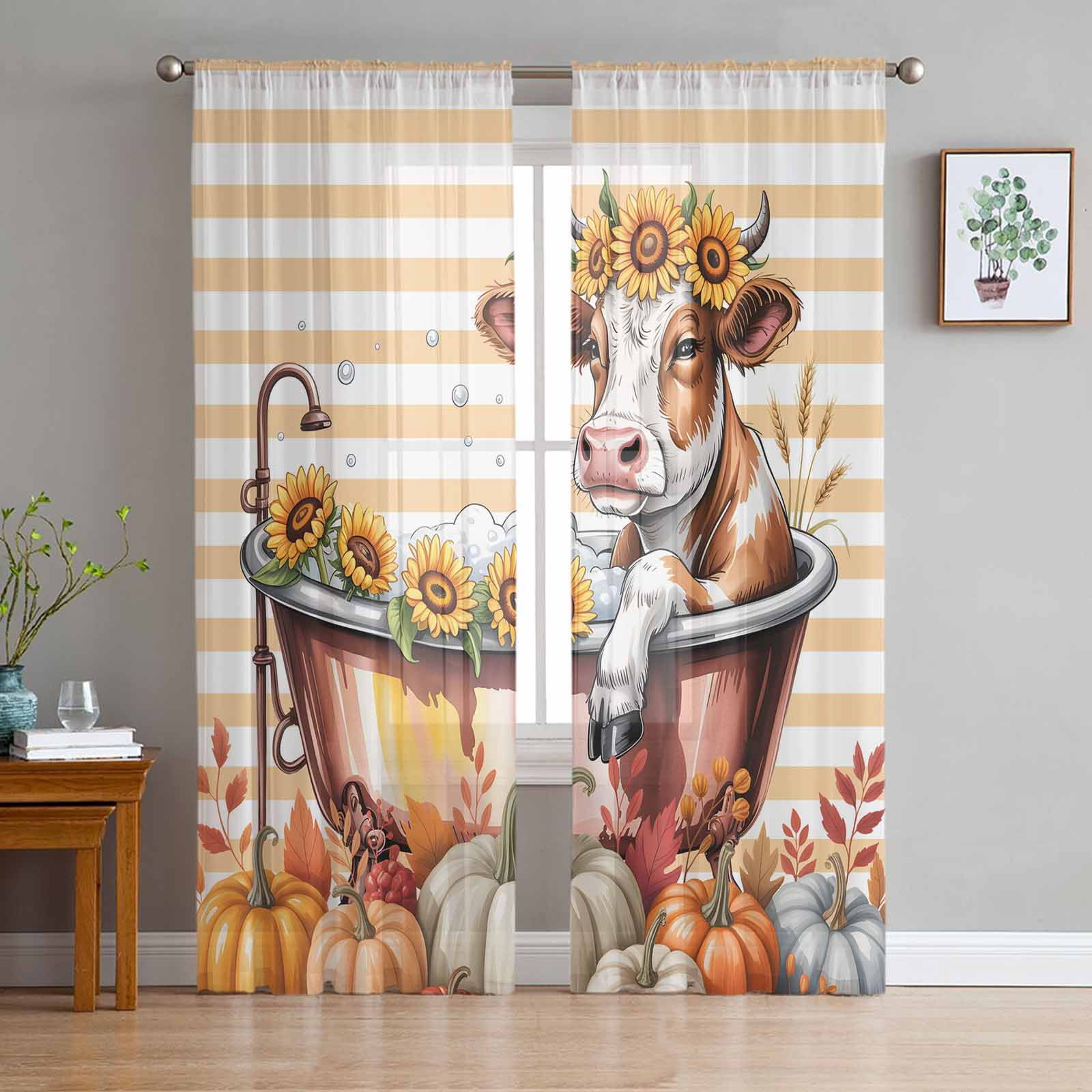 Funny Cow Fall Sheer Curtains 84 Inches Long 2 Panels Set, Window Sheer ...