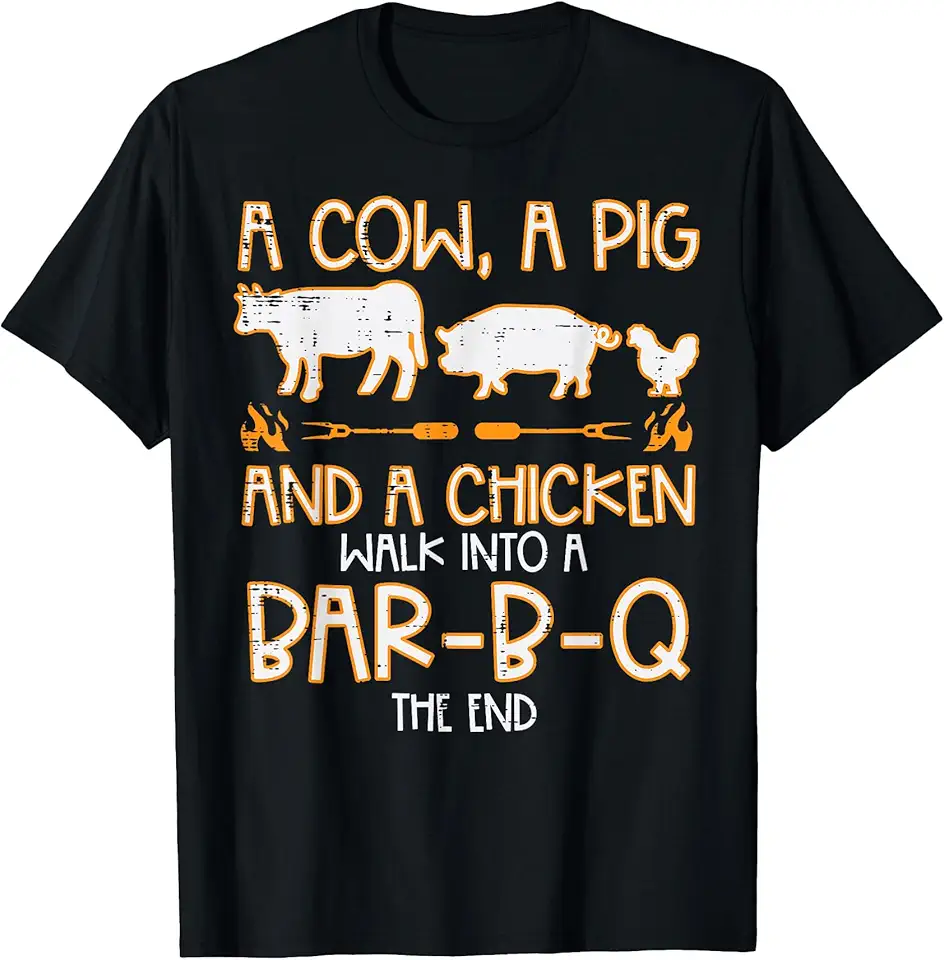 Funny Cow Pig Chicken Barbecue Joke Unisex Short Sleeve Graphic Tee ...