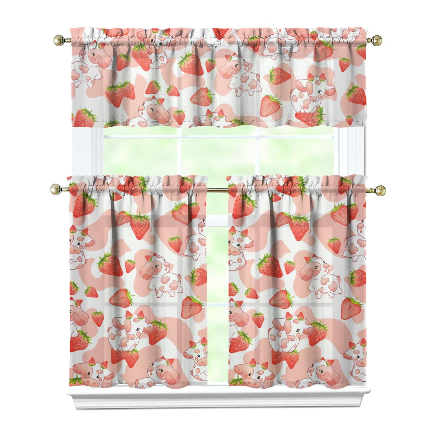 Funny Cow Print Kitchen Curtains 3-Piece Set - Farmhouse Window ...
