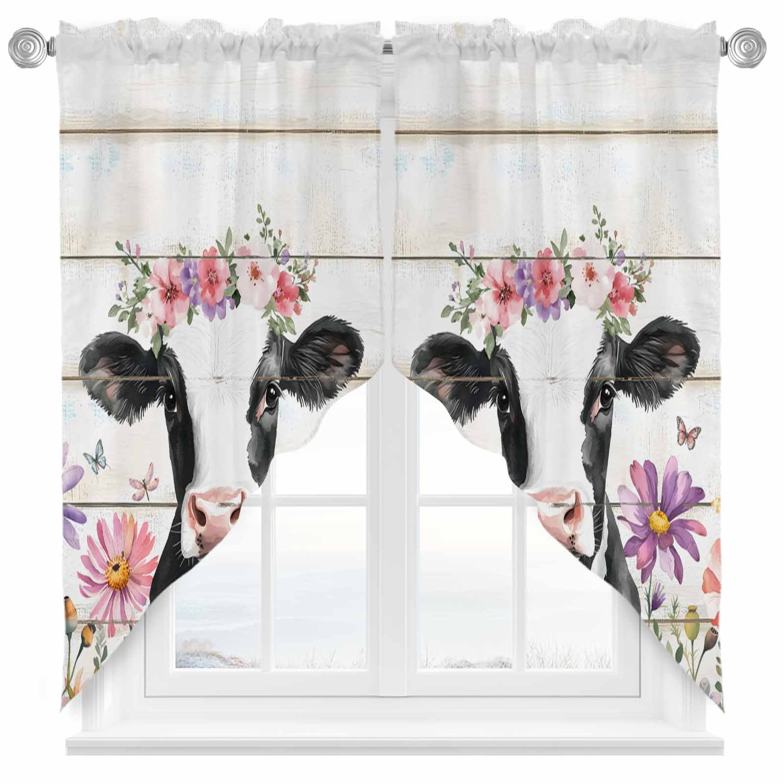 Funny Cow Swag Kitchen Curtain Valances, Rustic Farmhouse Animal ...