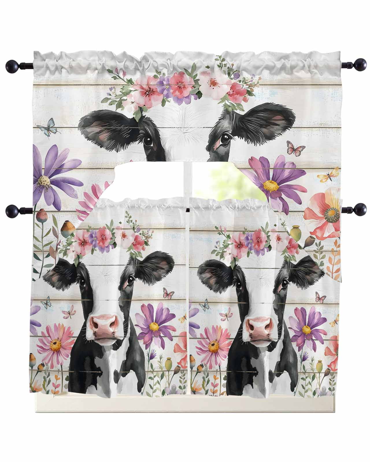 Funny Cow Swag Valance and Tier Curtains Set Rustic Farmhouse Animal ...