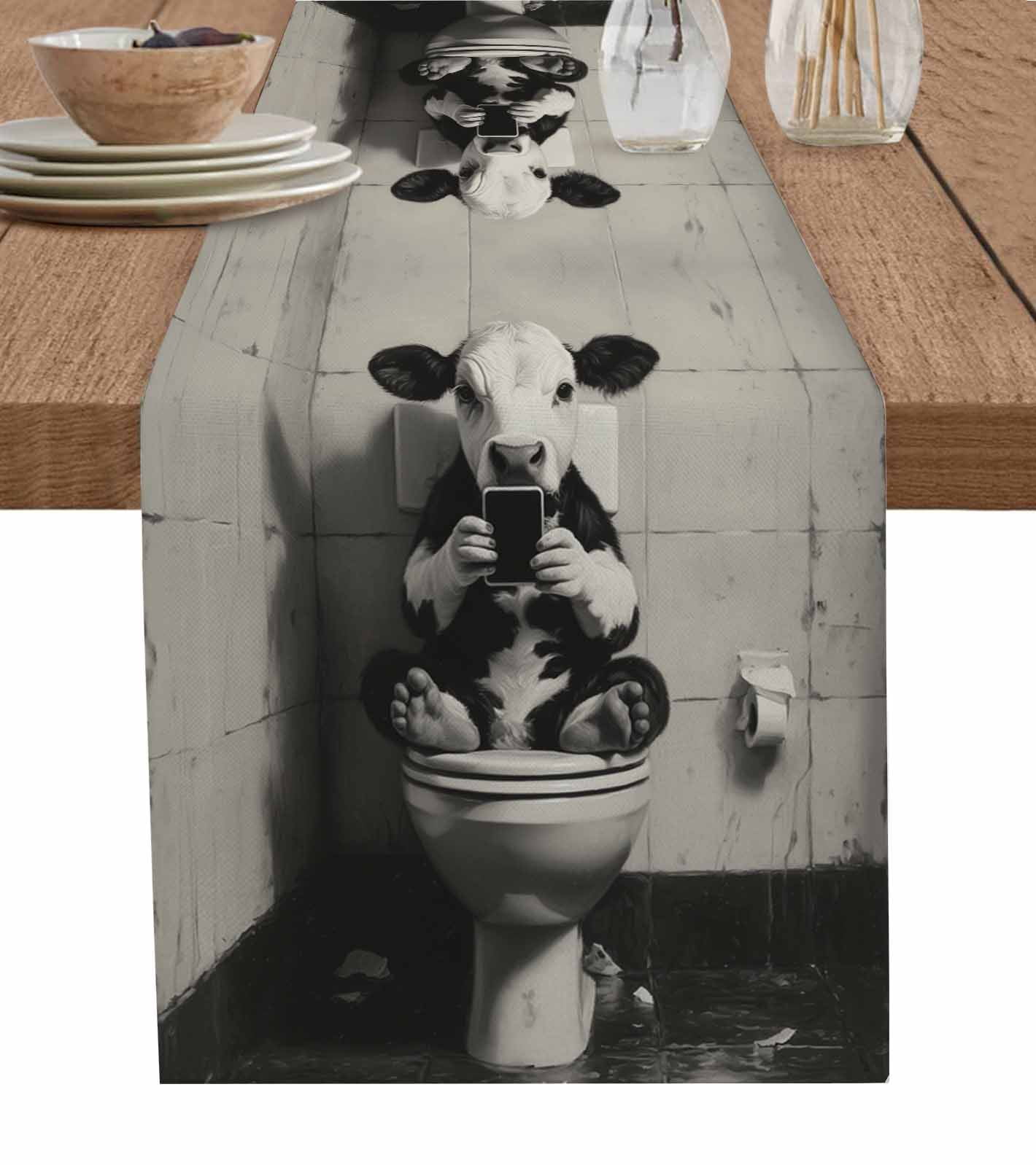 Funny Cow Table Runner-Cotton Linen- 60 Inch Holiday Dresser Scarves ...