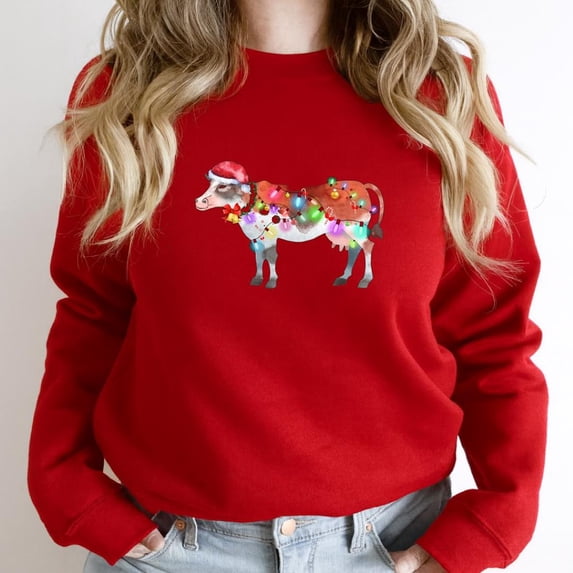 Funny Cow With Christmas Lights Holiday Farm Animal Graphic SW6668 ...