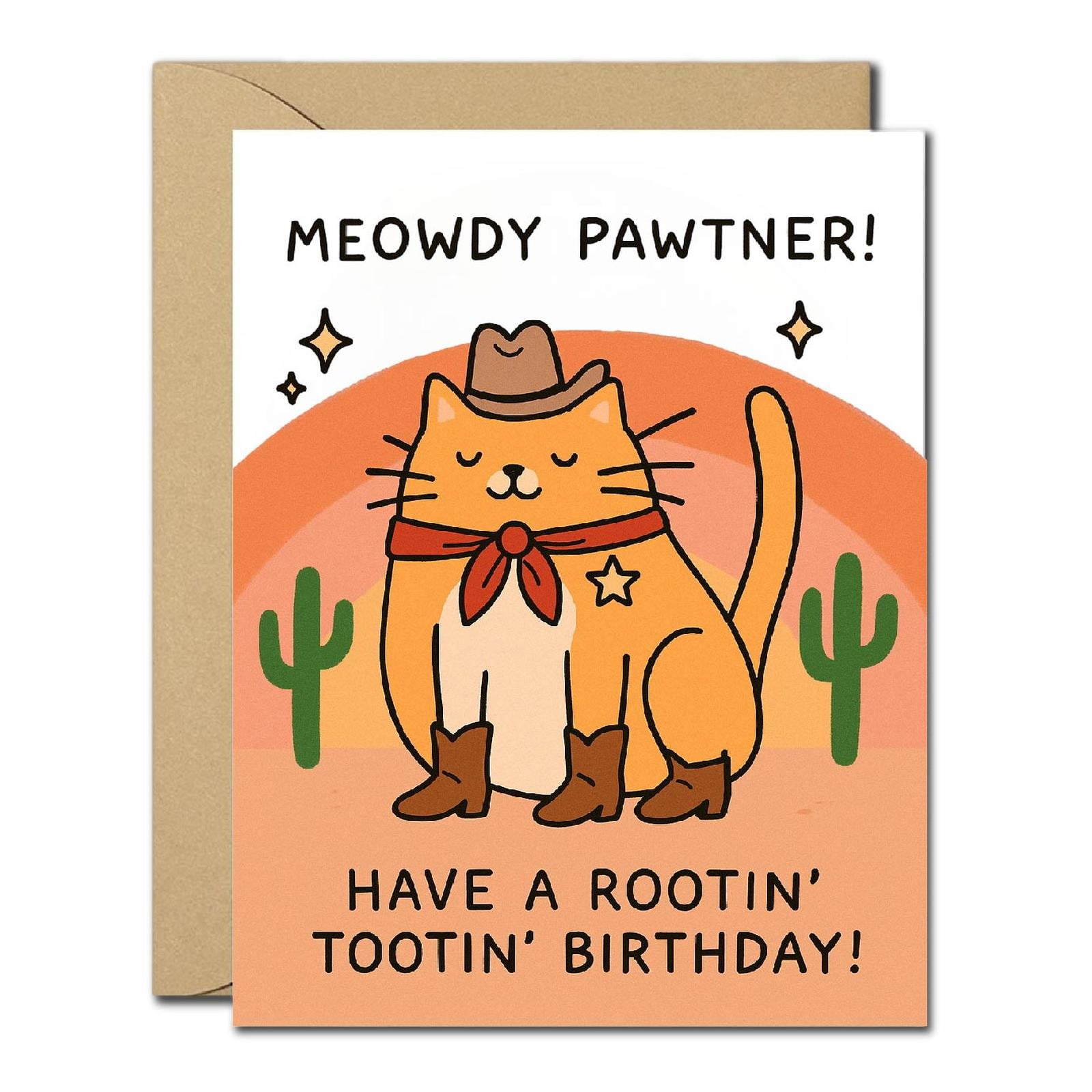 Funny Cowboy Cat Birthday Card - Meowdy Pawtner Western Theme, Cute ...