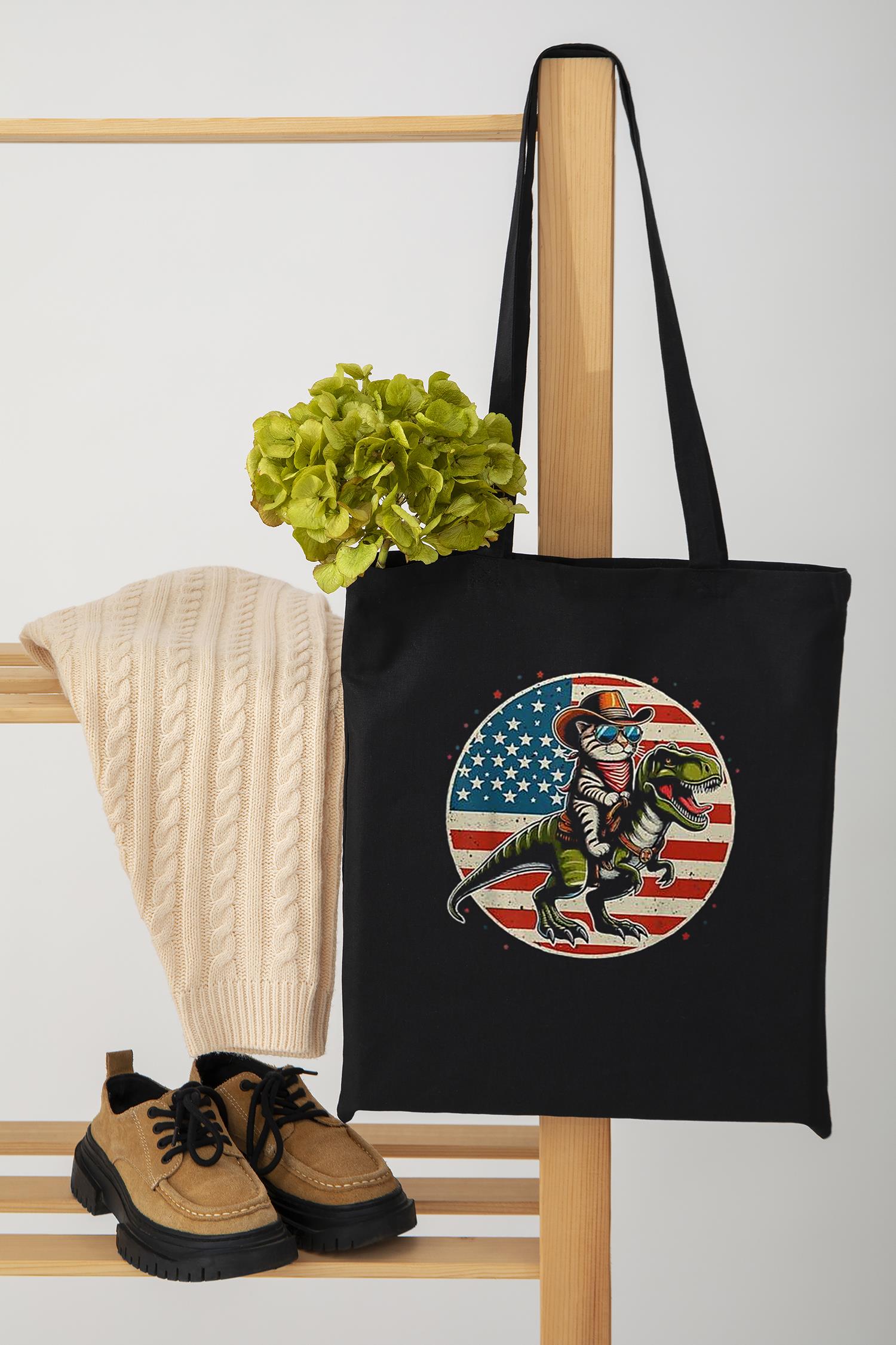 Funny Cowboy Cat Riding Dinosaur USA T-Rex 4th July Wild West Prehist ...